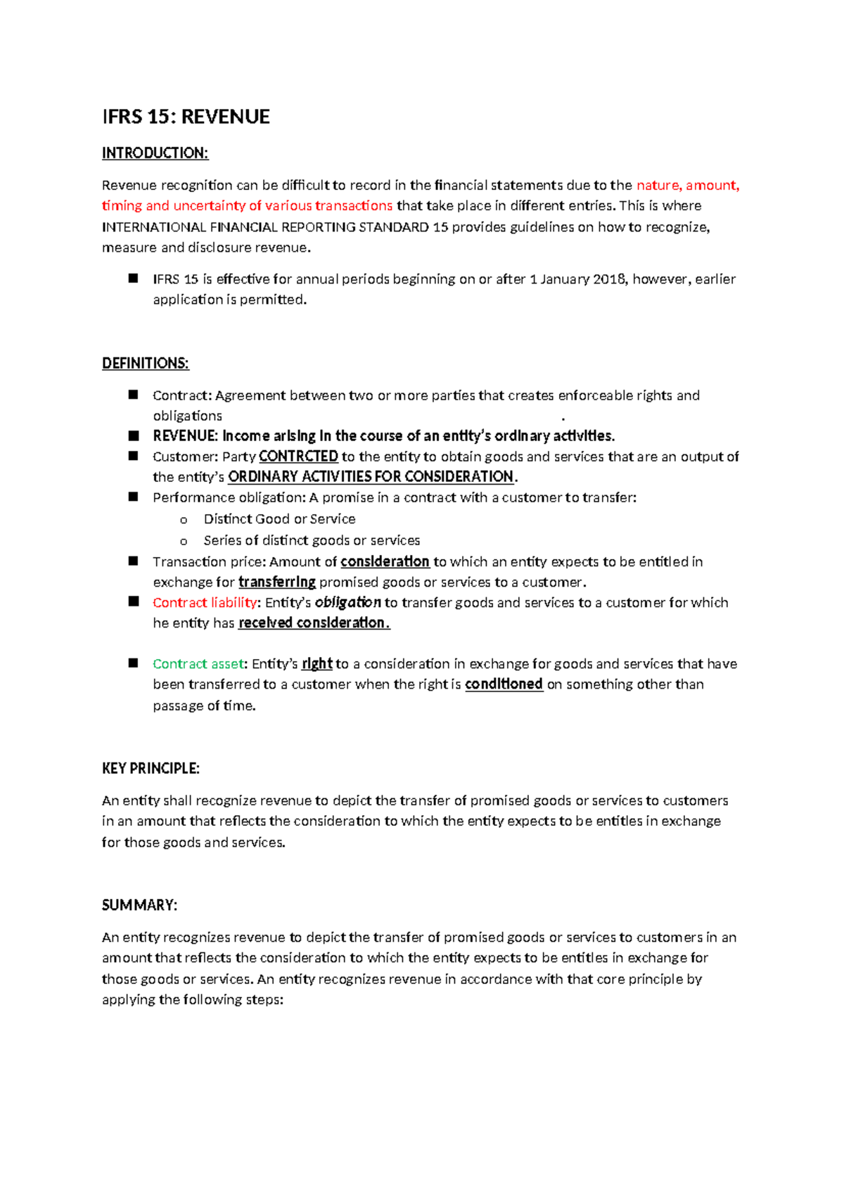 IFRS 15- Revenue Notes - IFRS 15: REVENUE INTRODUCTION: Revenue ...
