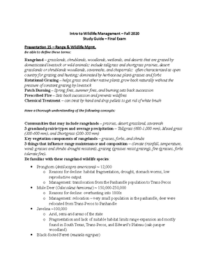 Study Guide Final Exam Spring 2023 - .Intro to Wildlife Management ...