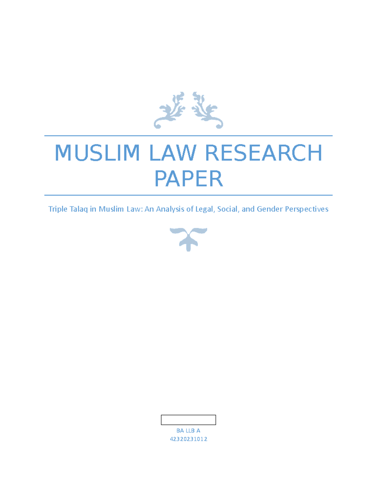 MUslim law Research paper - MUSLIM LAW RESEARCH PAPER Triple Talaq in ...