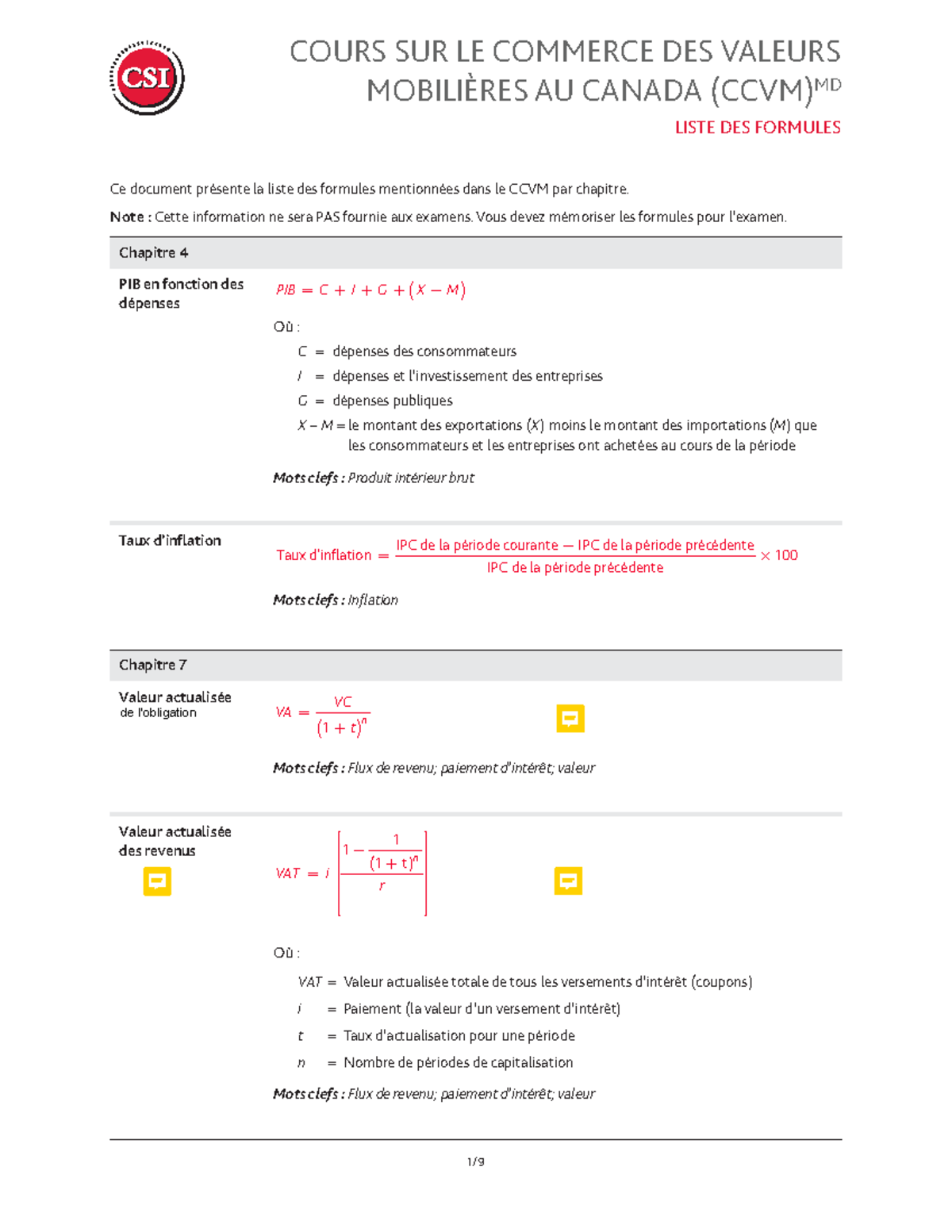 Formules - Ce document présente la liste des formules mentionnées dans ...