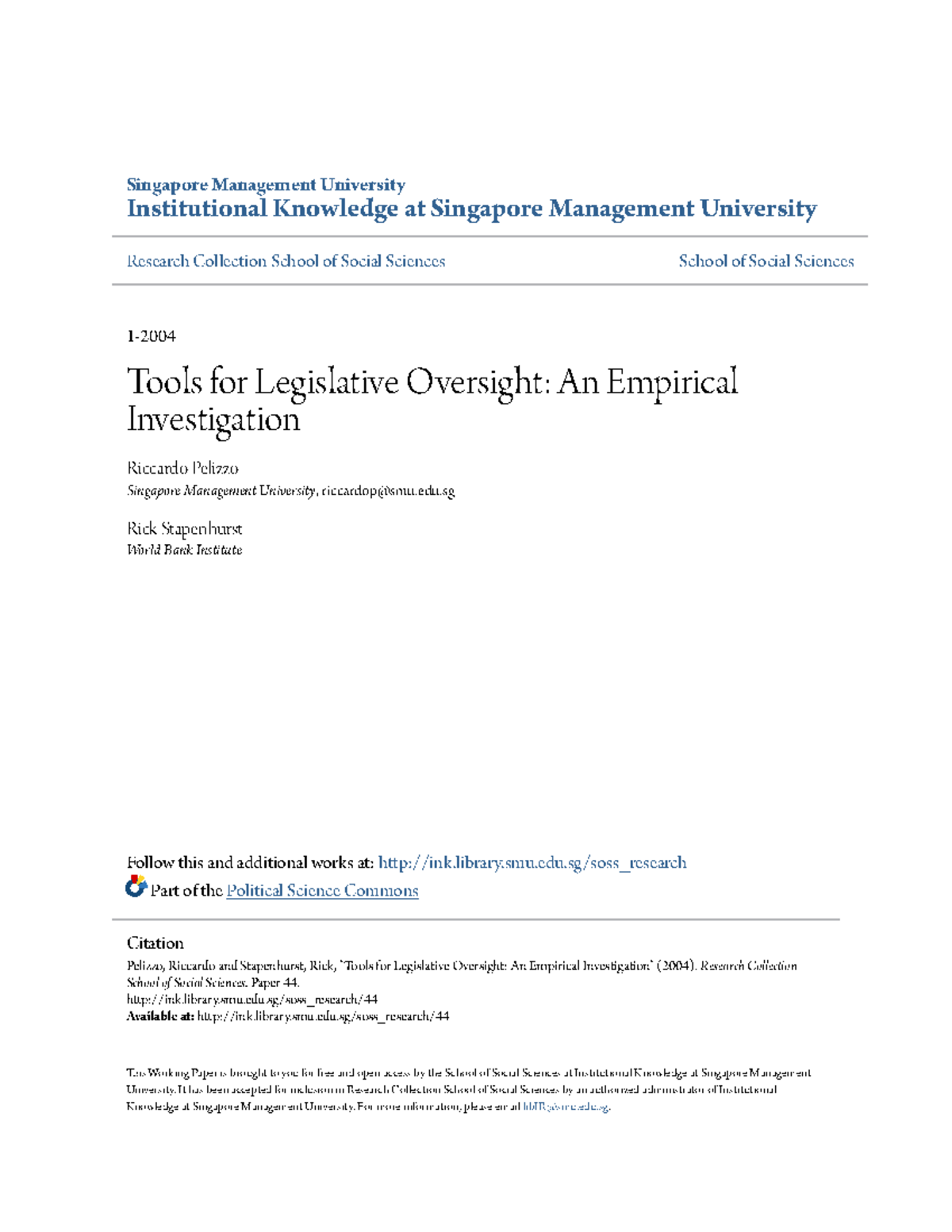 Tools for Legislative Oversight- An Empirical Investigation - Singapore ...