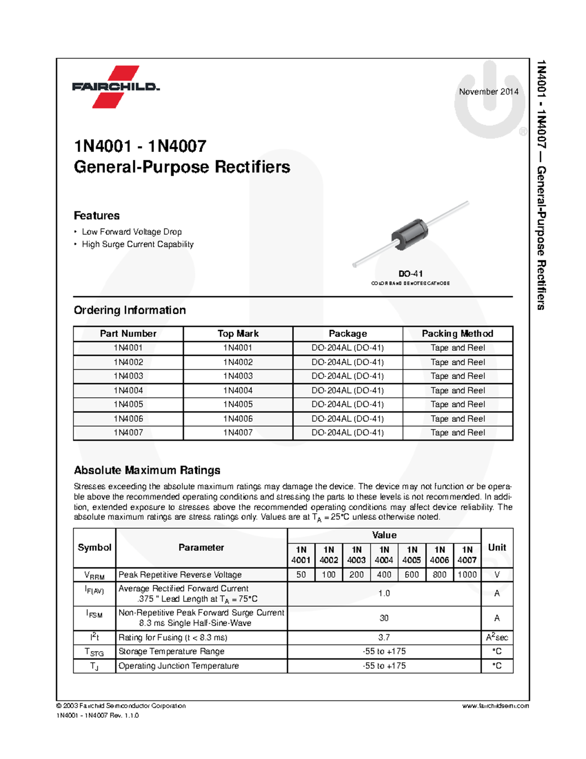 ELD255L-02R1 1N4001-07 Datasheets - 1N4001 - 1N4007 — General-Purpose Rectifiers © 2003 ...