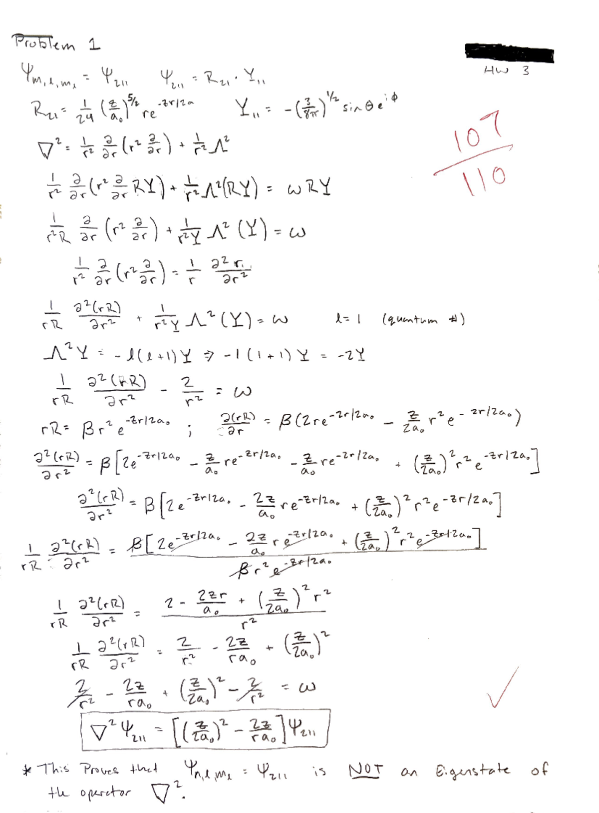 Physical Chemistry Homework 3 - Problem 1 Ym,Lim, 4211 Hw 3 Rei 107 WRY ...