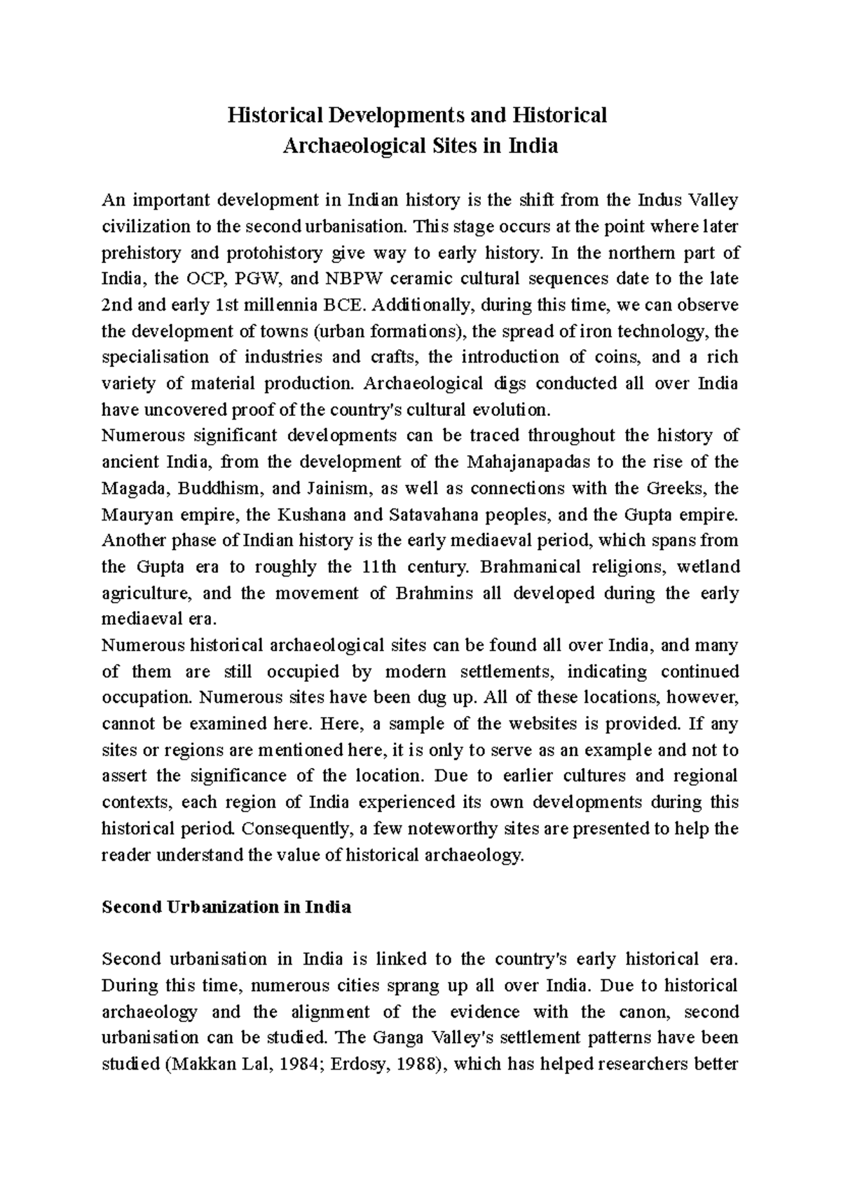 Historical Developments and Historical Archaeological Sites in India ...