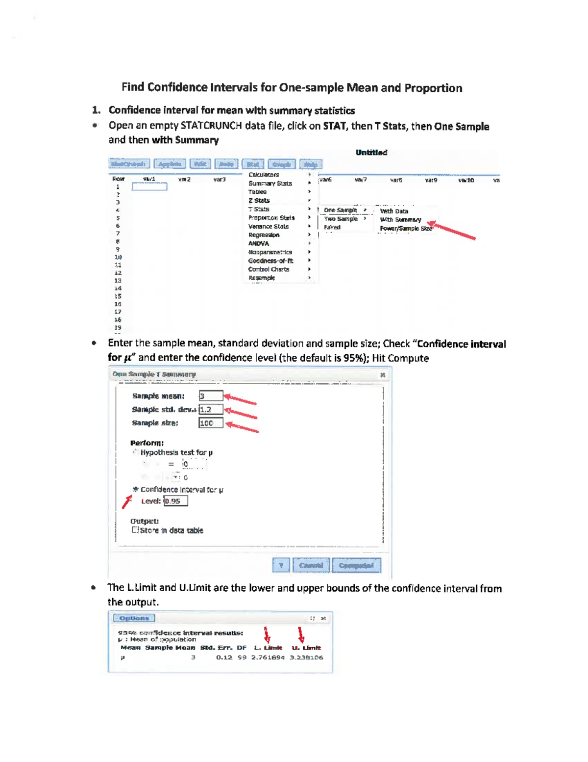 STAT201 Stat Crunch Confidence Intervals for One-sample Mean and ...
