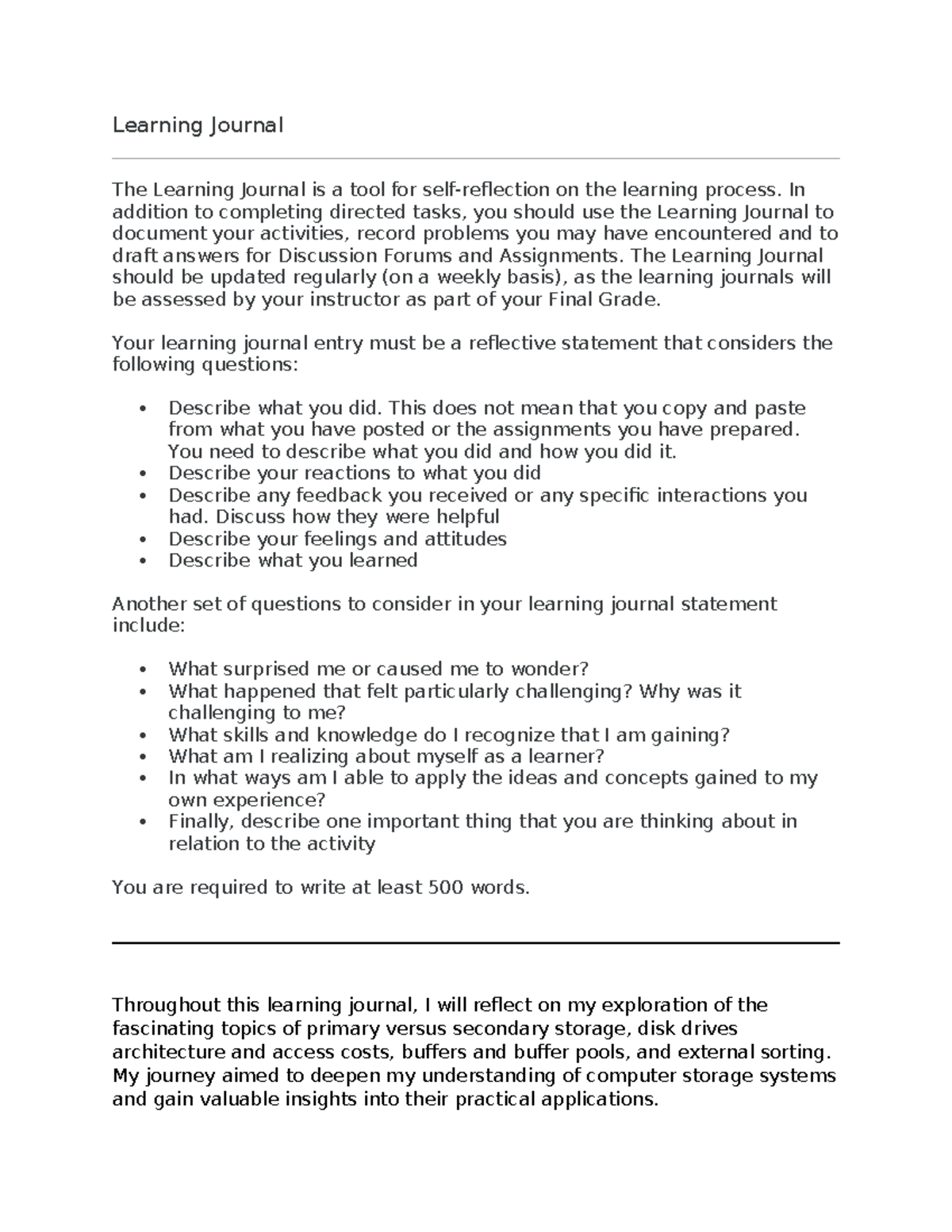 Learning Journal Unit 7 - Learning Journal The Learning Journal is a ...