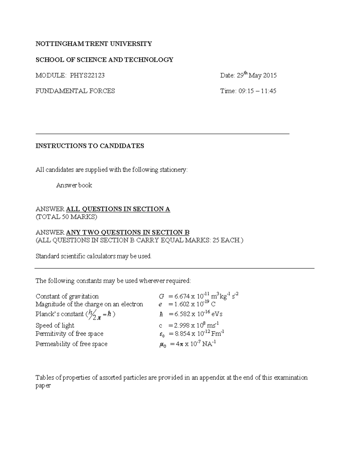 Exam 29 May 2015, questions - NOTTINGHAM TRENT UNIVERSITY SCHOOL OF ...