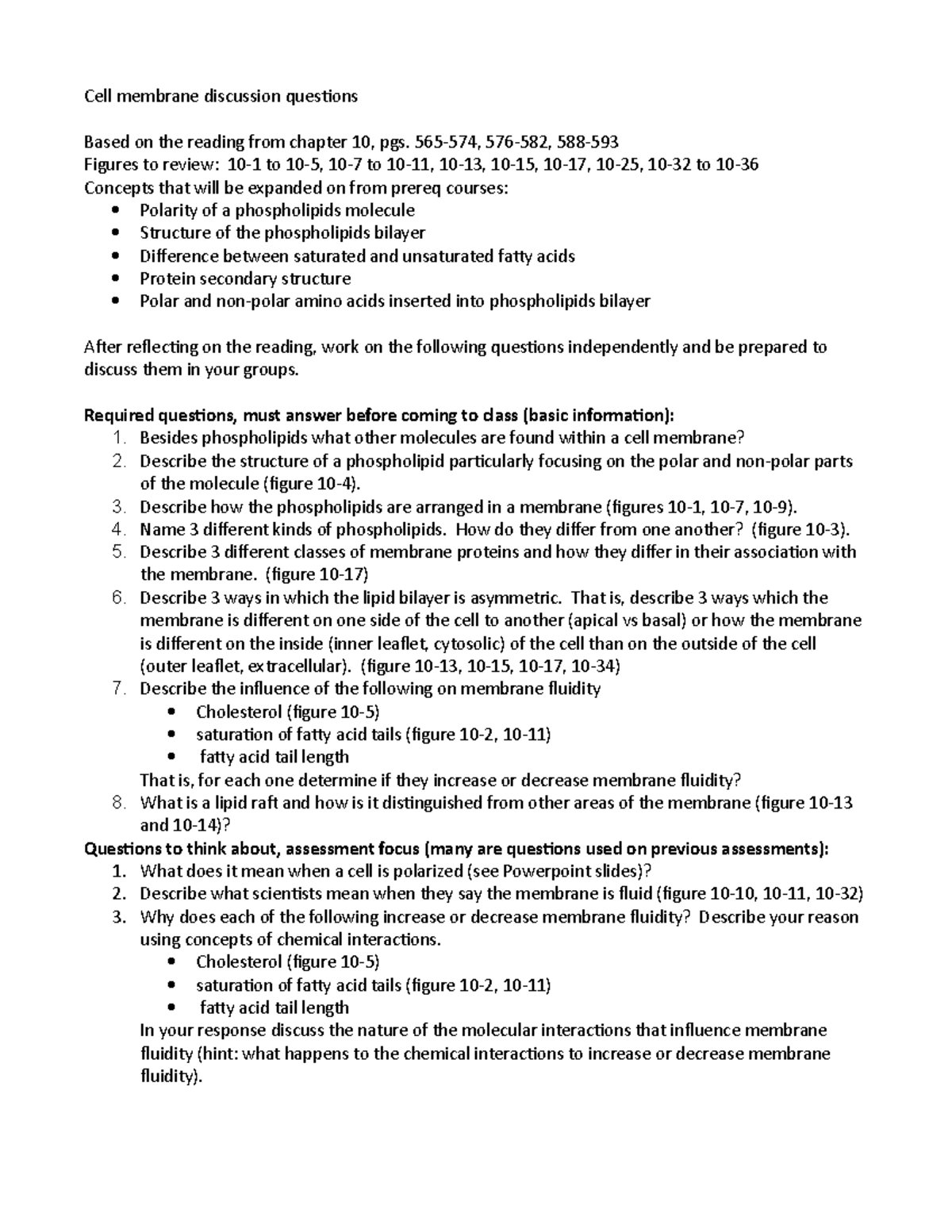 Cell membrane discussion questions - 565-574, 576-582, 588- Figures to ...