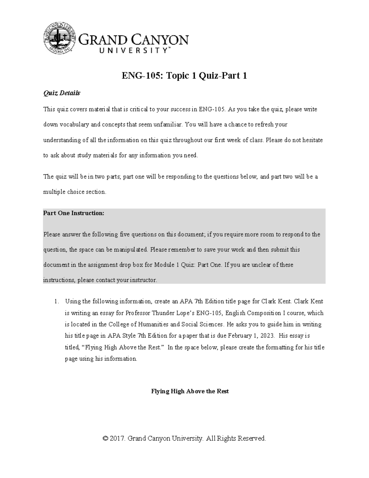 Eng 105 Rs T1quiz1part1 Eng 105 Topic 1 Quiz Part 1 Quiz Details