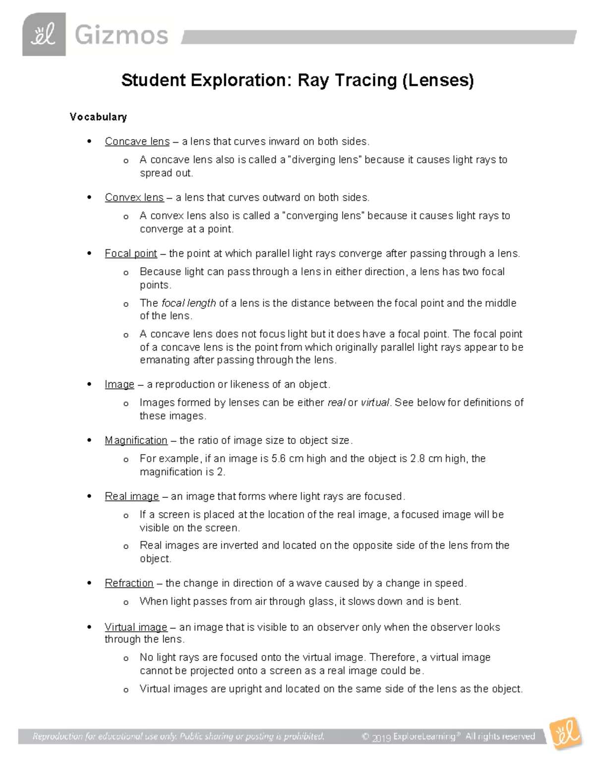 Ray Tracing Lenses SE act A mod 1 - Student Exploration: Ray Tracing ...