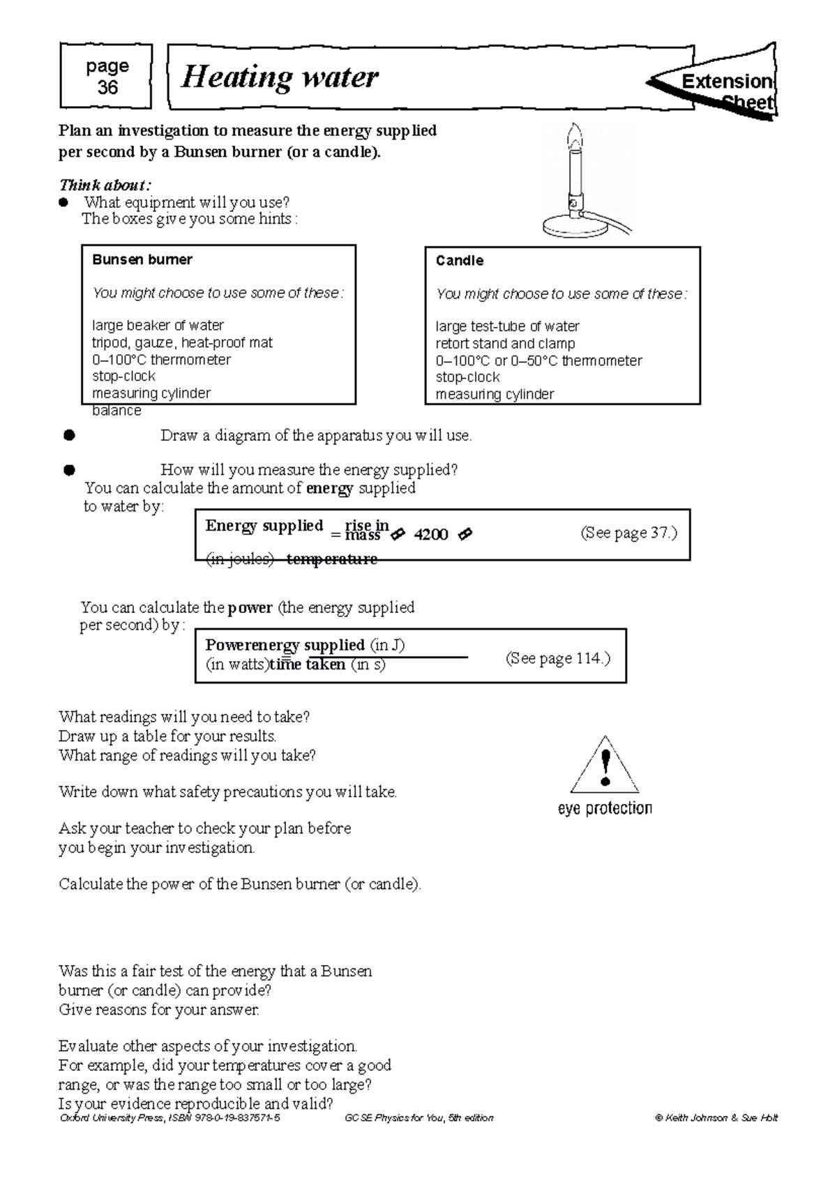 P4U Chap 8-e Heating Water Ext Sheet - Draw a diagram of the apparatus ...