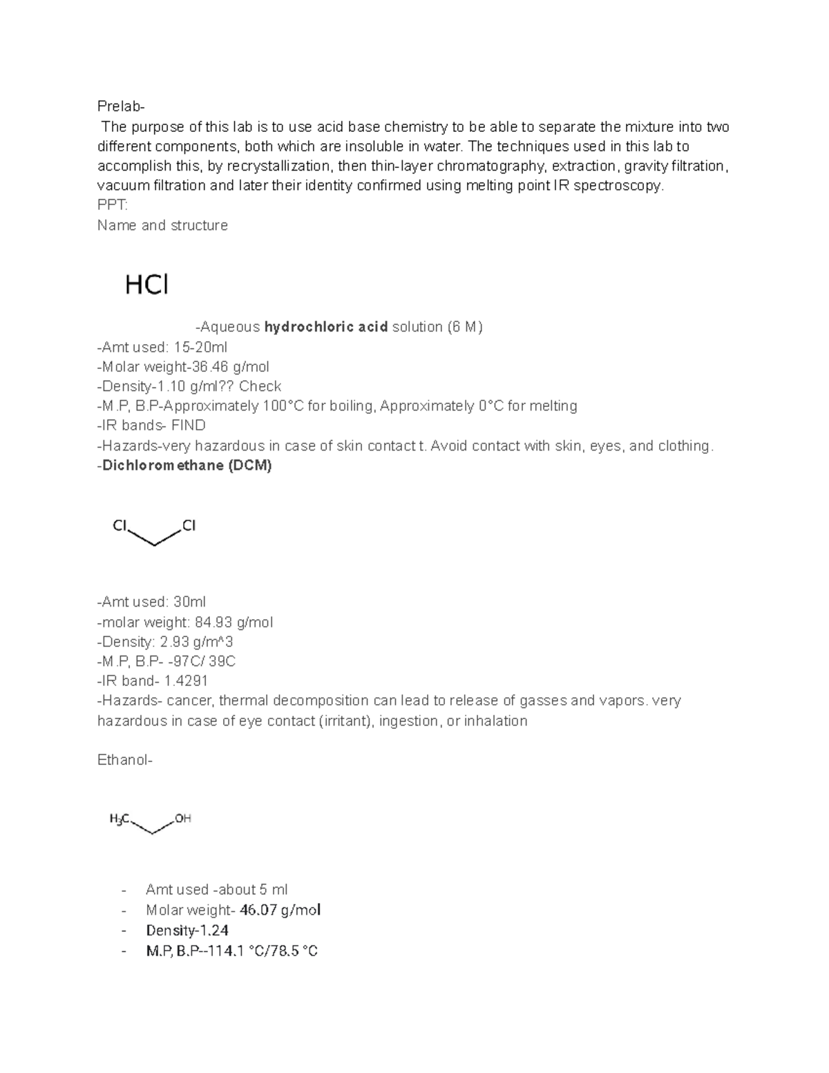 Prelab - Prelab- The purpose of this lab is to use acid base chemistry ...