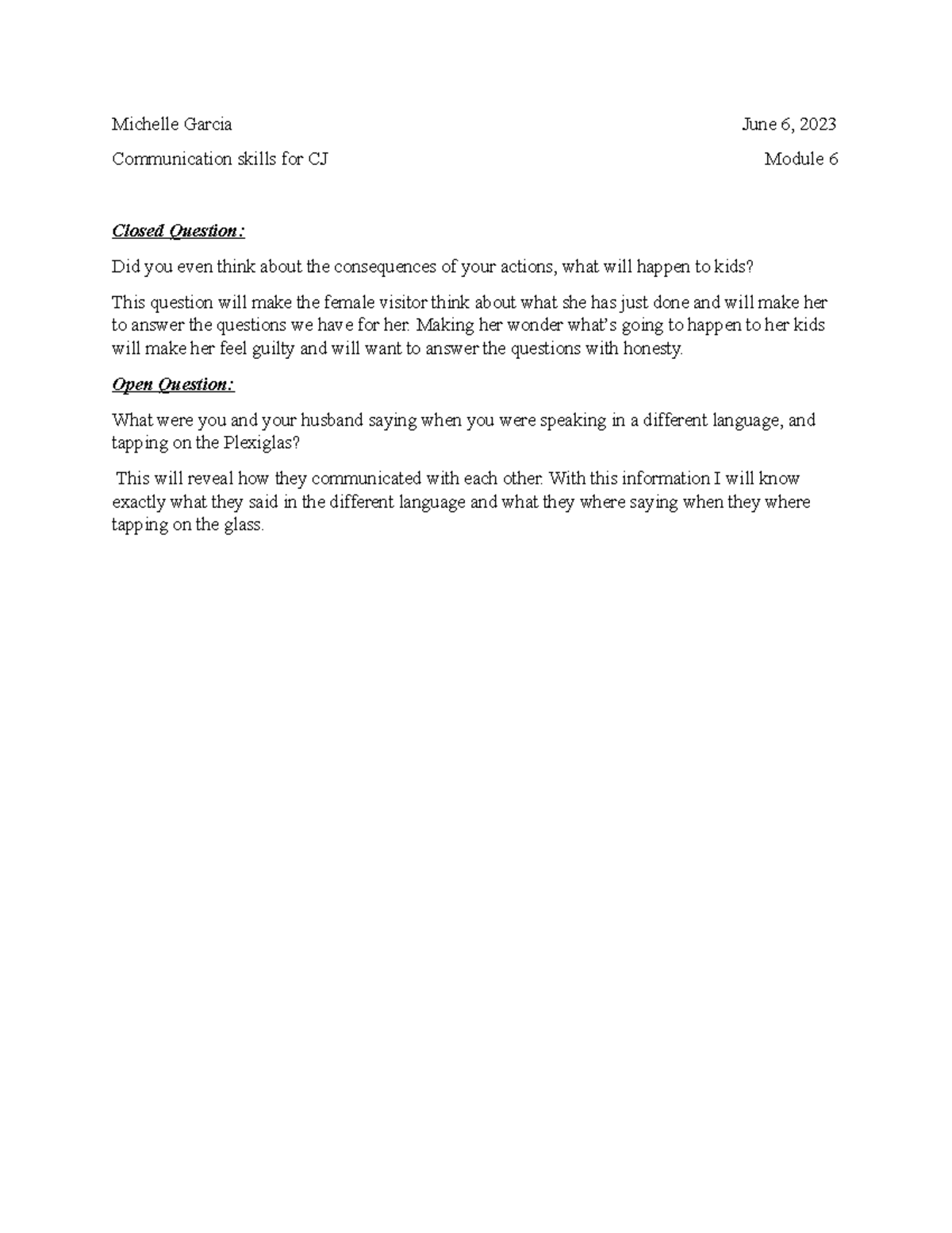 CJ-140 6-1 Practice Activity Questions - Michelle Garcia June 6, 2023 ...