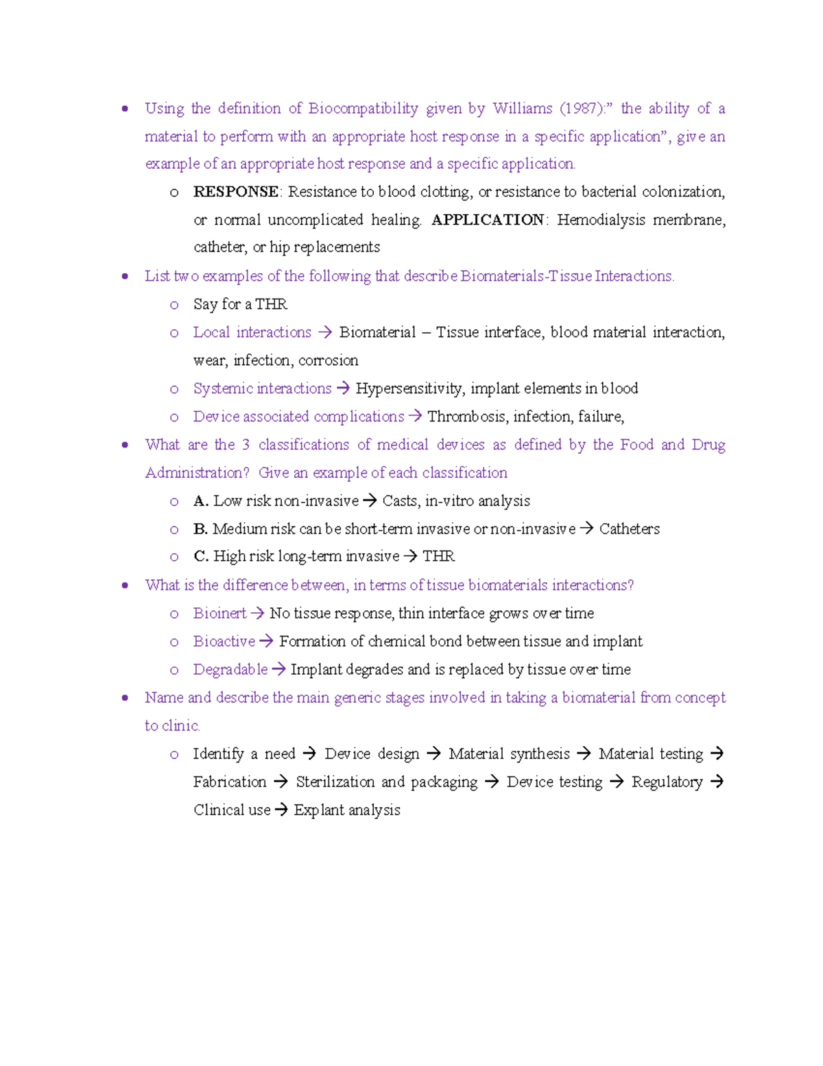 470final - notes - Using the definition of Biocompatibility given by ...