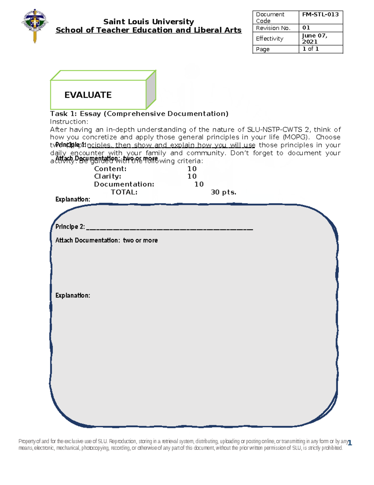 Module 1-Evaluate-Task 1-Comprehensive Documentation - Property of and ...