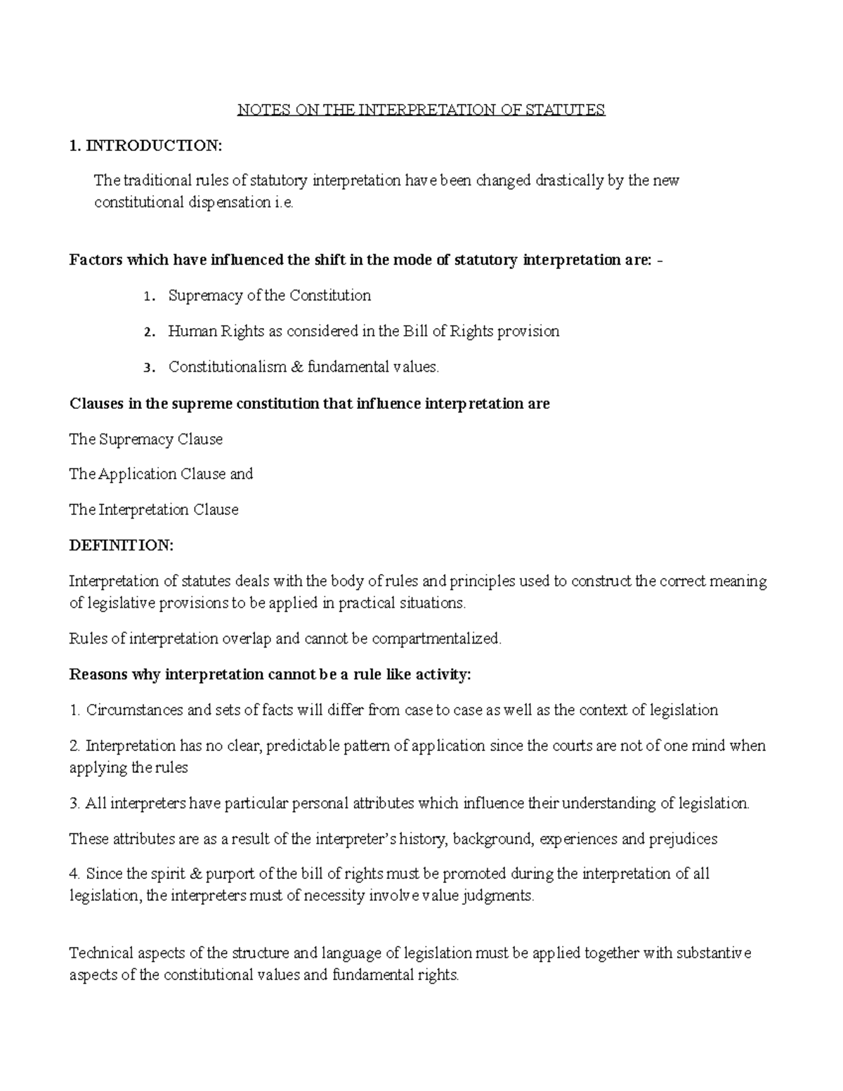 IOS2601- Notes-Autosaved - NOTES ON THE INTERPRETATION OF STATUTES 1 ...