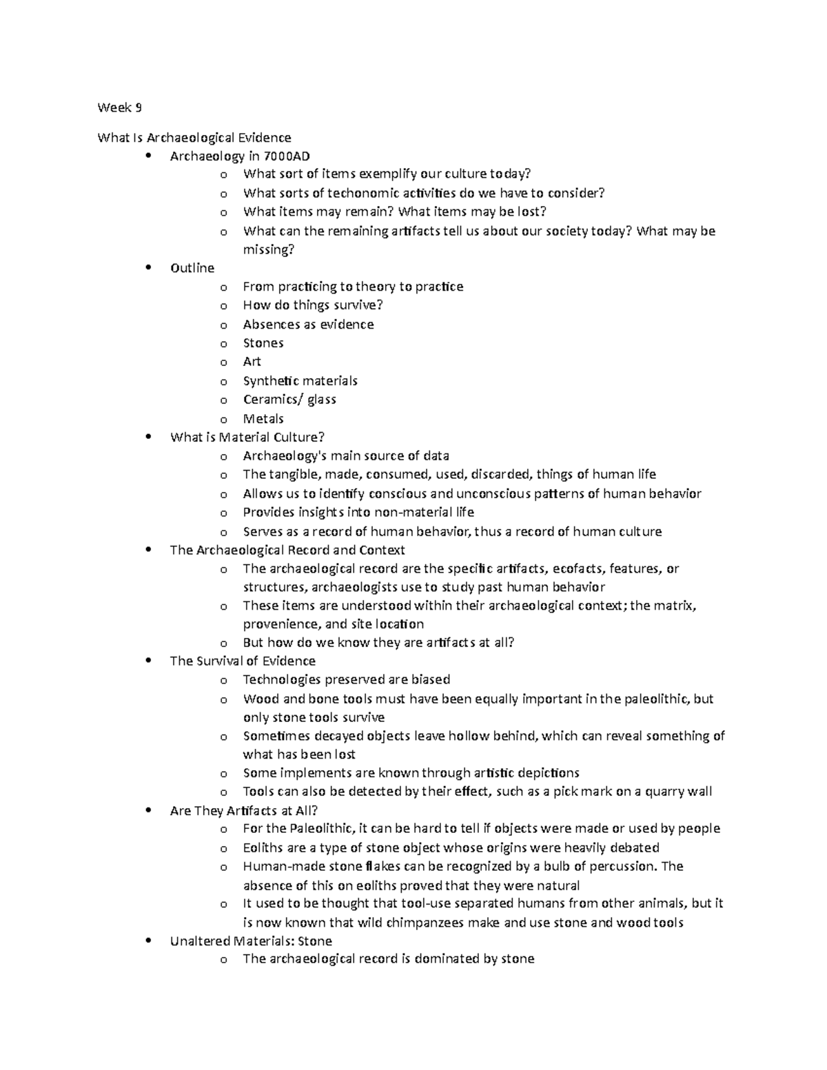 Intro arch week 9 - week 9 notes - Week 9 What Is Archaeological ...