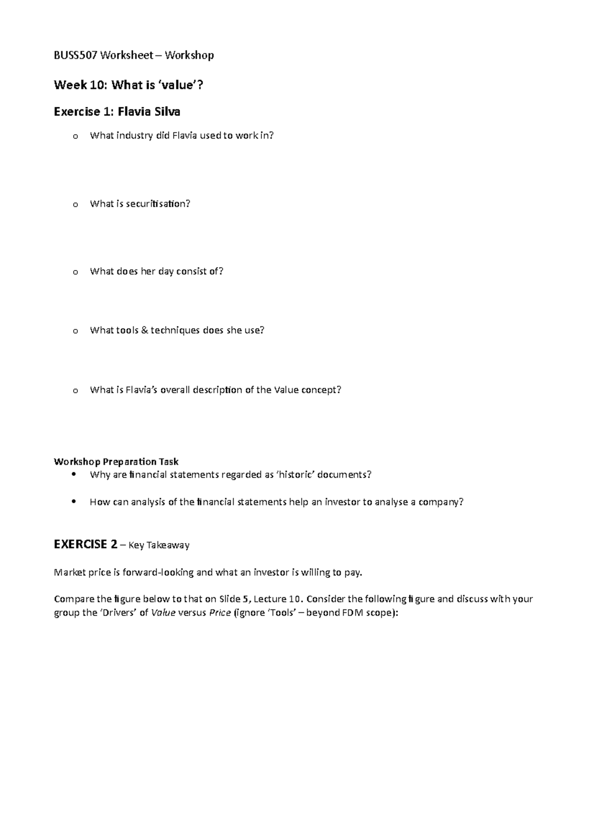 Week 10 - Workshop Worksheet - Week 10: What is ‘value’? Exercise 1 ...