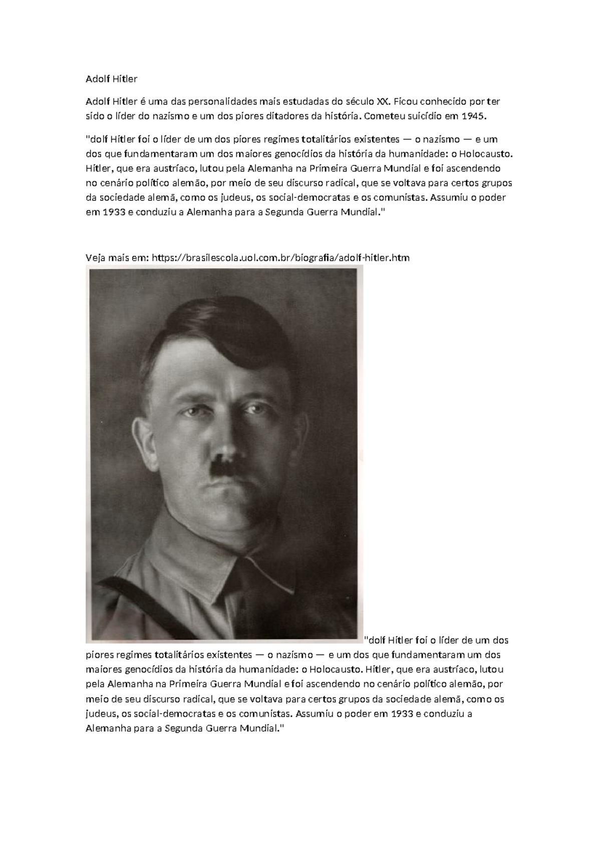 Adolf Hitler - Leia - Adolf Hitler Adolf Hitler é uma das ...