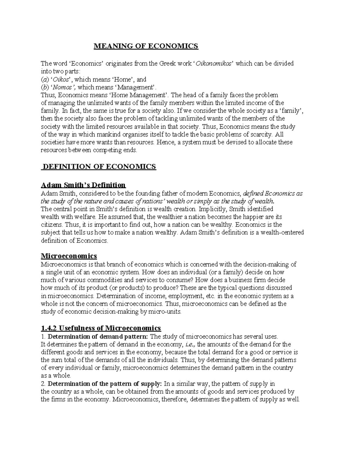 Meaning OF Economics - I WILL PROVIDE MORE NOTES TO THIS TOPIC ...