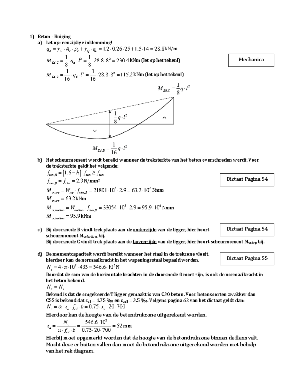 Tentamen 12 april 2013, antwoorden - Beton ‐ Buiging a) Let op ...