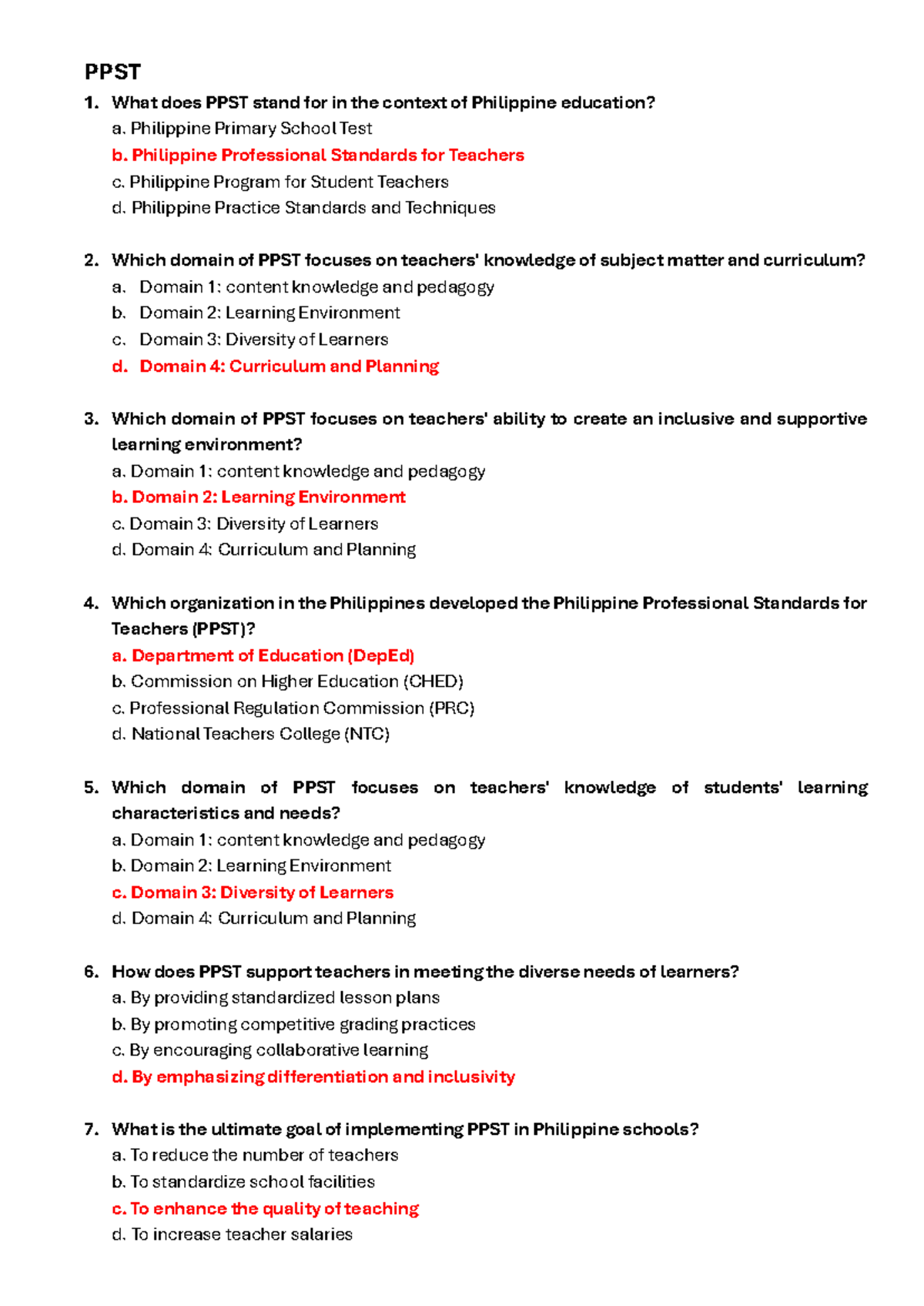 Review Questions on PPST - PPST 1. What does PPST stand for in the ...