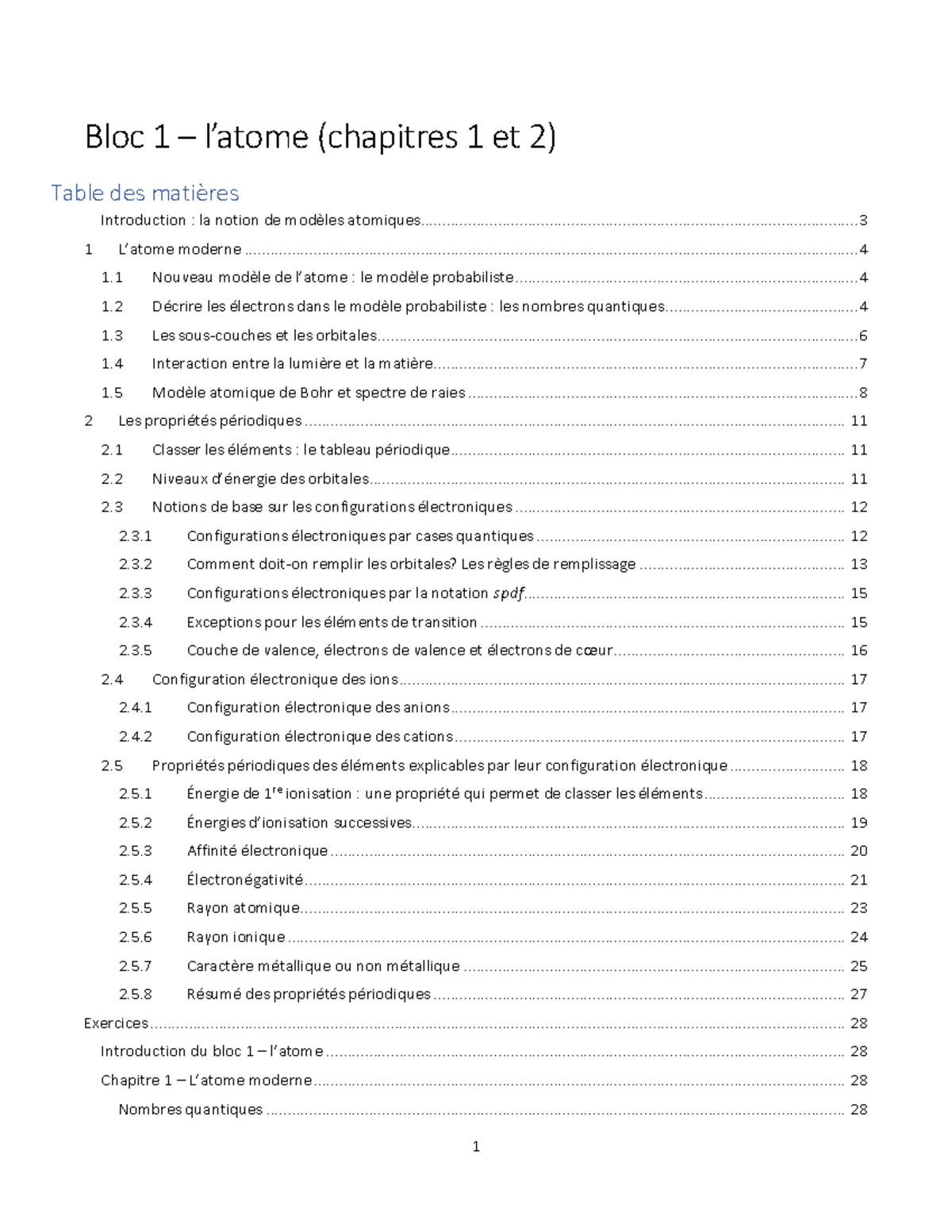A2020 Chapitres 1 et 2 - Latome Bloc 1 - Bloc 1 – l’atome (chapitres 1 ...