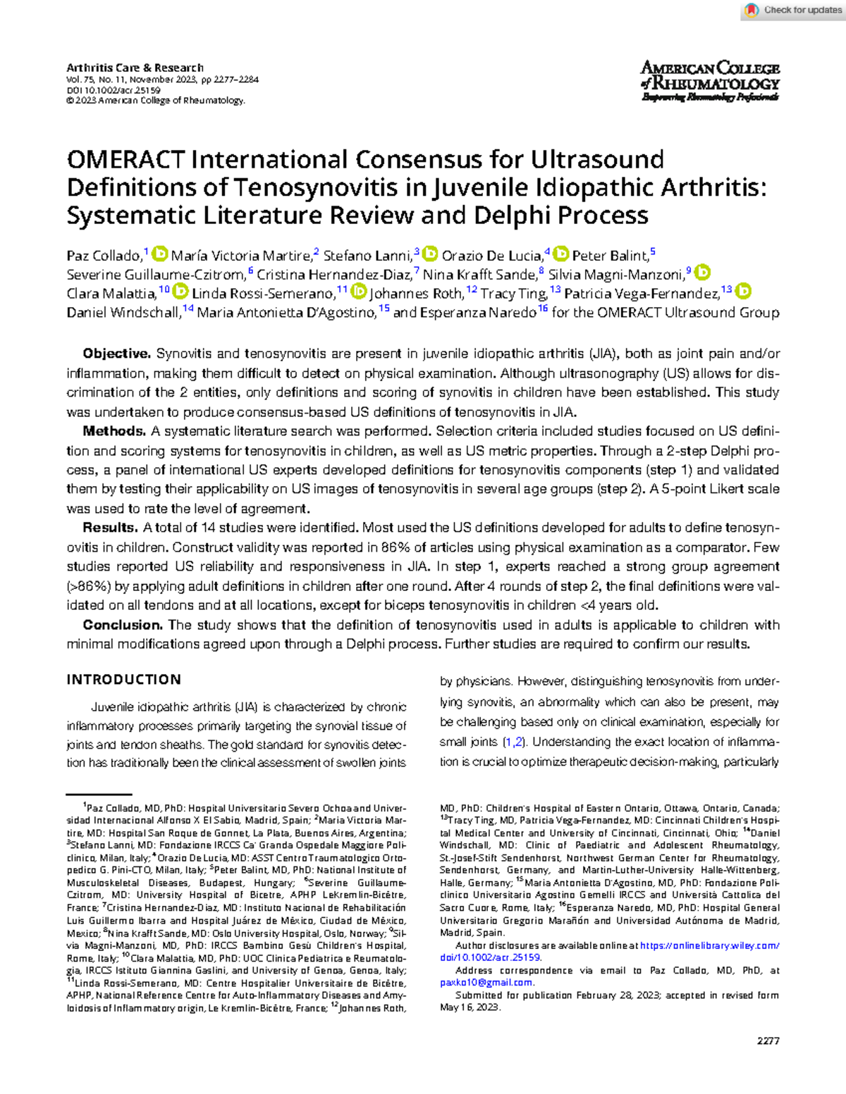 Arthritis Care Research - 2023 - Collado - Omeract International ...
