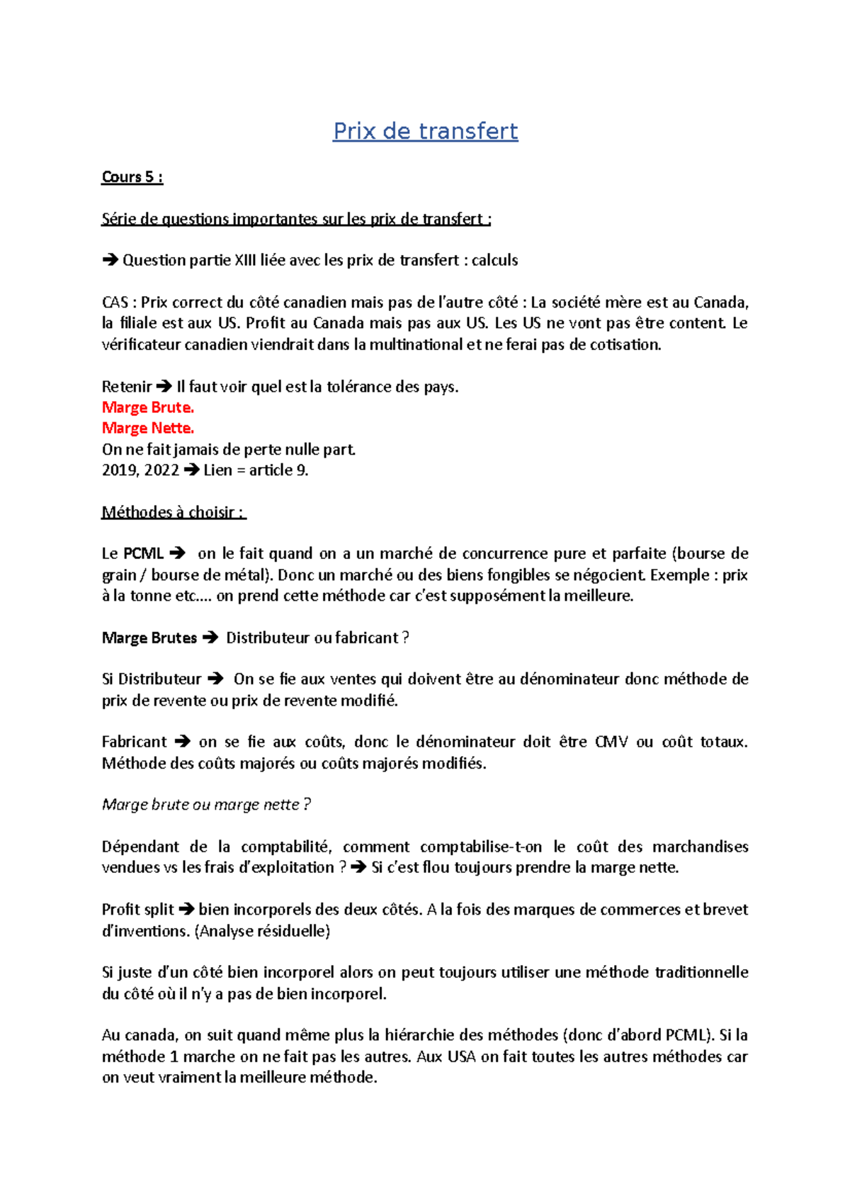 Prix de transfert - Notes - Prix de transfert Cours 5 : Série de ...