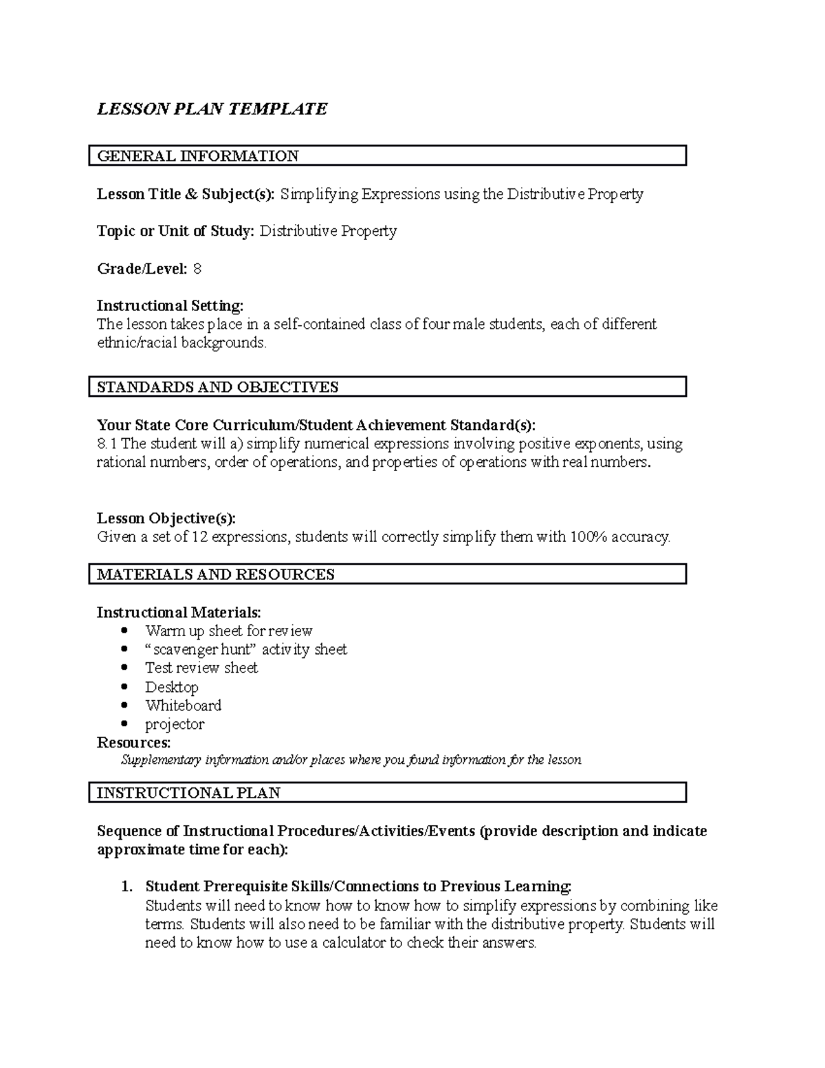 A2 lesson plan 2018 10 02 - LESSON PLAN TEMPLATE GENERAL INFORMATION ...
