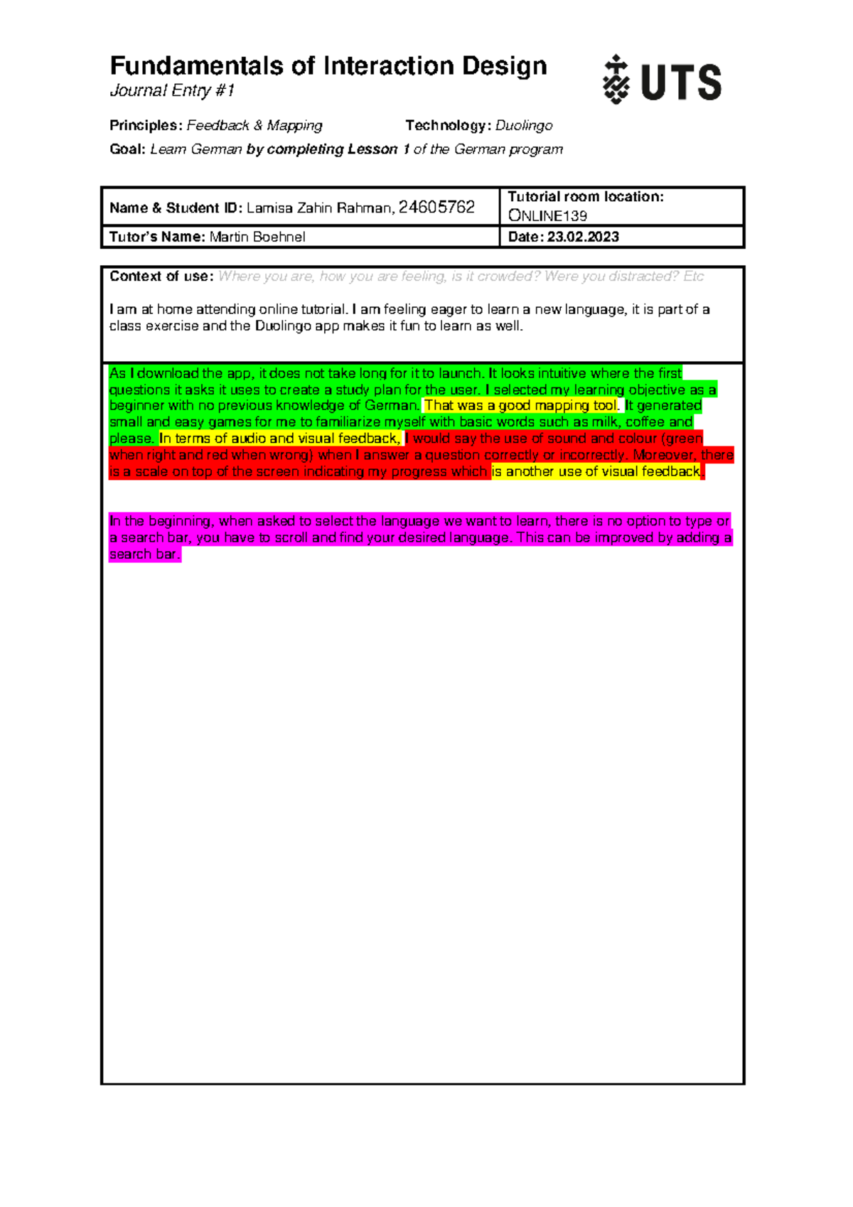 Tutorial 4 answers - Fundamentals of Interaction Design Journal Entry ...