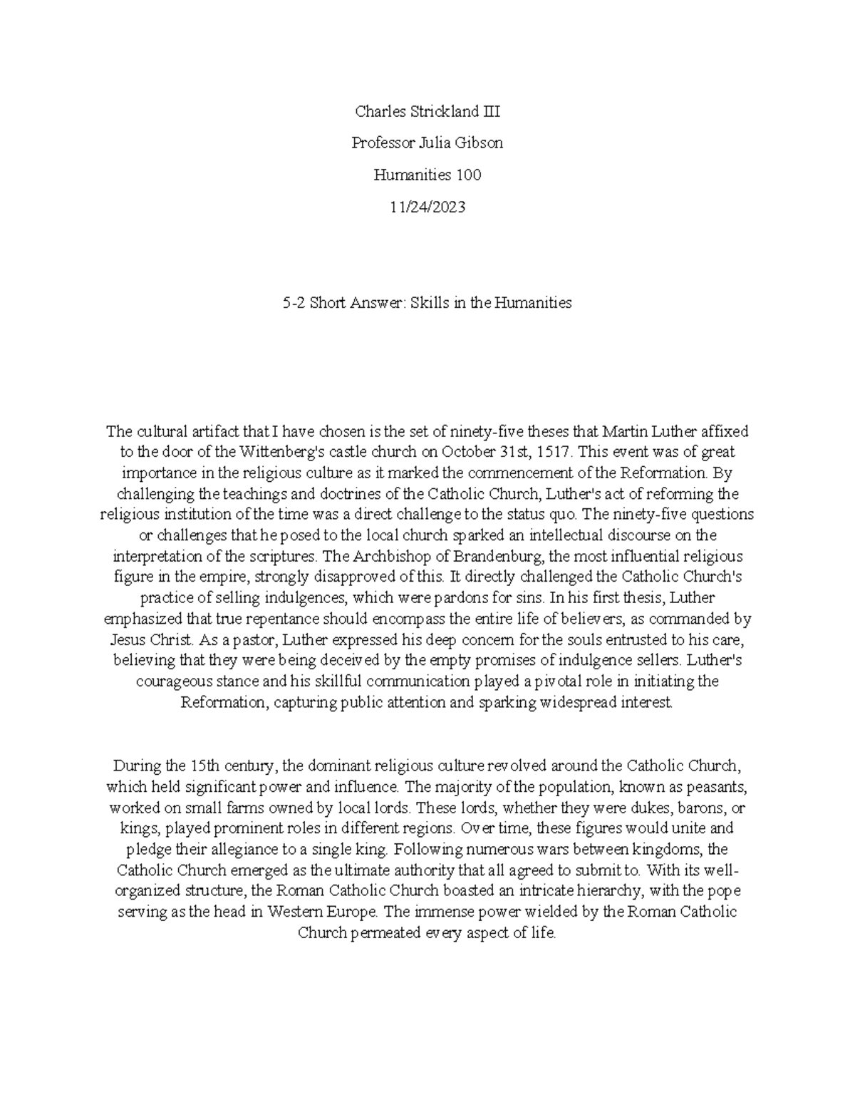 5 2 Short Answer Skills In The Humanities Mlkjr Charles Strickland