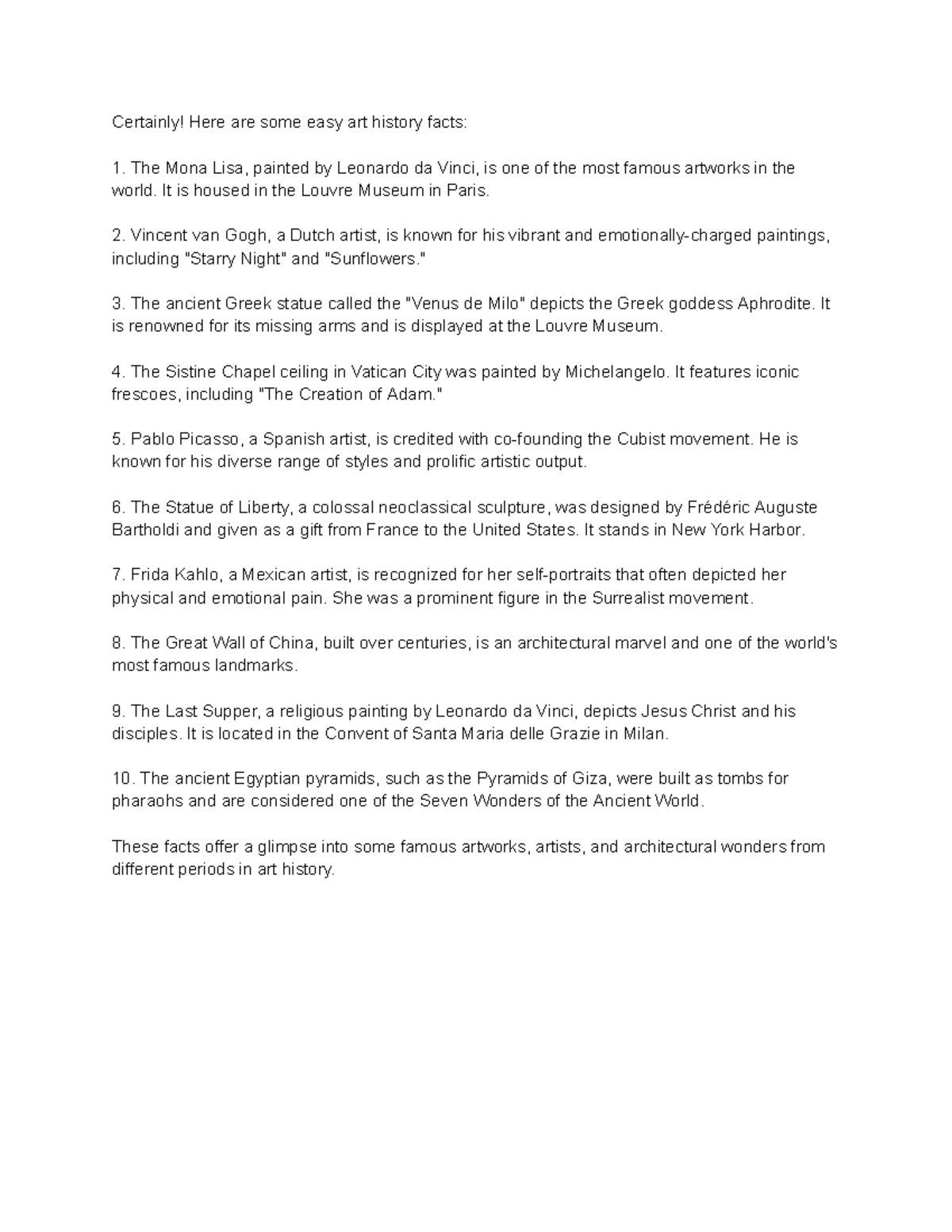 Art History #2 - Certainly! Here are some easy art history facts: The ...