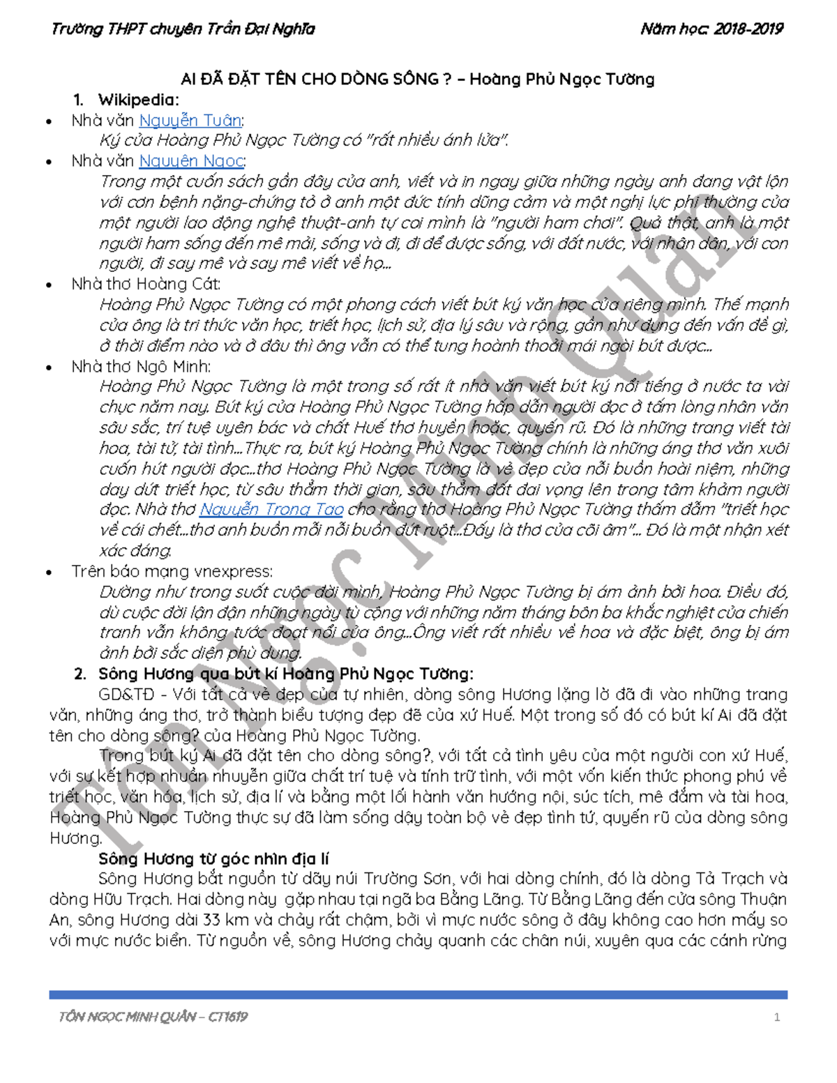 Ng Van 12 AI DA DT TEN CHO DONG SONG H - AI ĐÃ ĐẶT TÊN CHO DÒNG SÔNG? – Hoàng Phủ Ngọc Tường ...