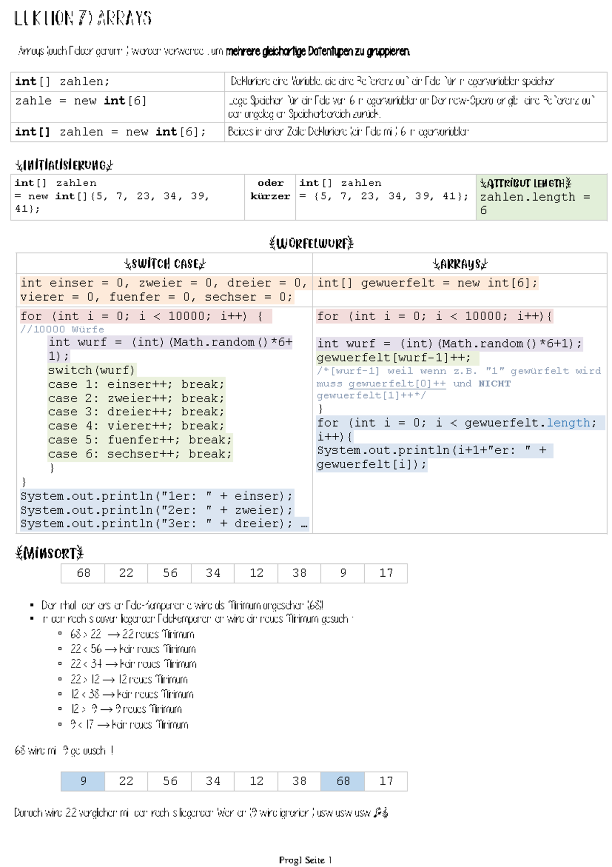 Lektion 7) Arrays - Arrays (auch Felder genannt) werden verwendet, um mehrere gleichartige - Studocu