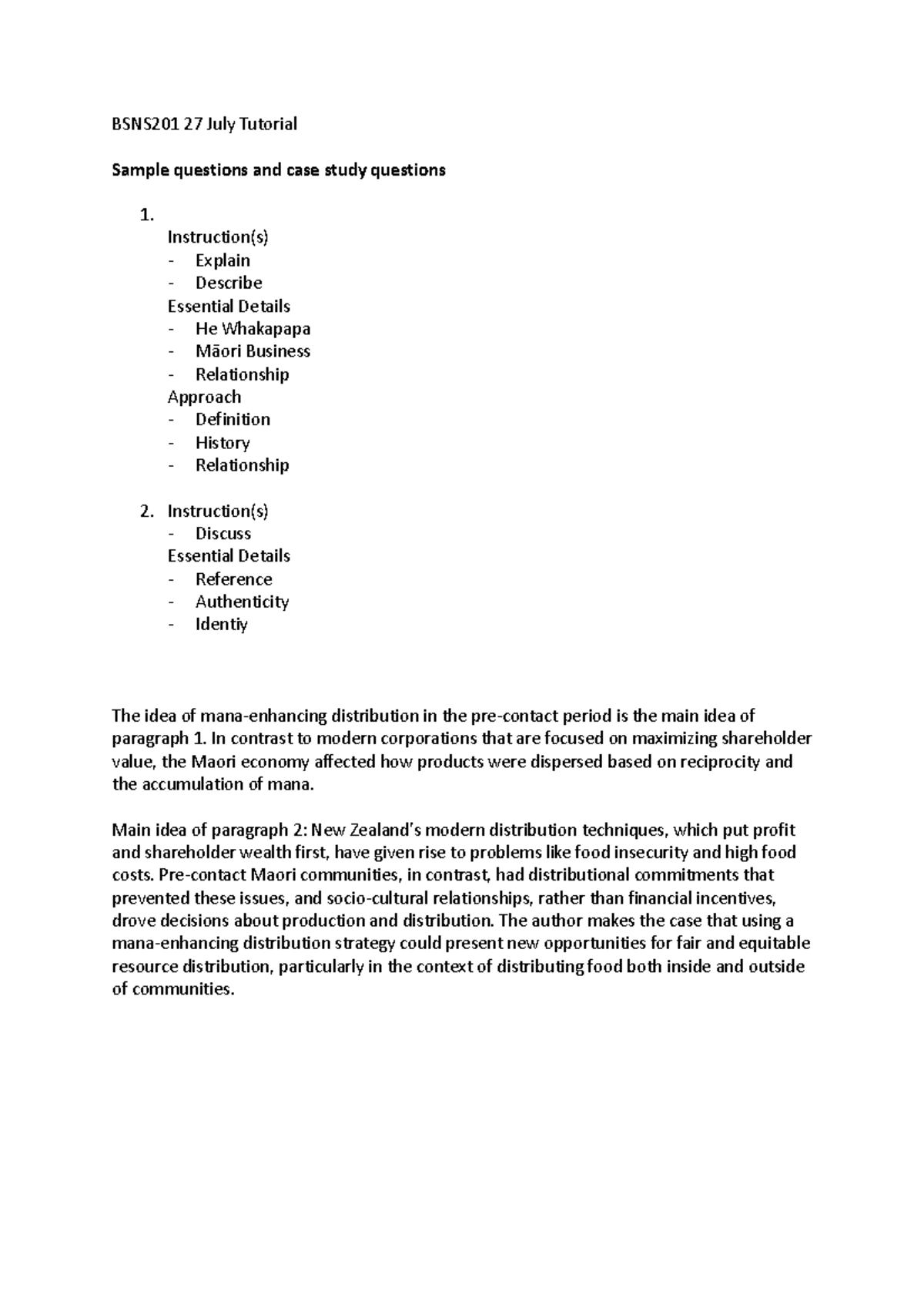 BSNS201 27 July Tutorial - BSNS201 27 July Tutorial Sample questions ...