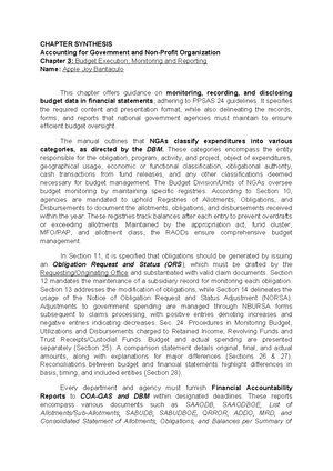 Chapter 9 Synthesis - CHAPTER SYNTHESIS Accounting for Government and ...