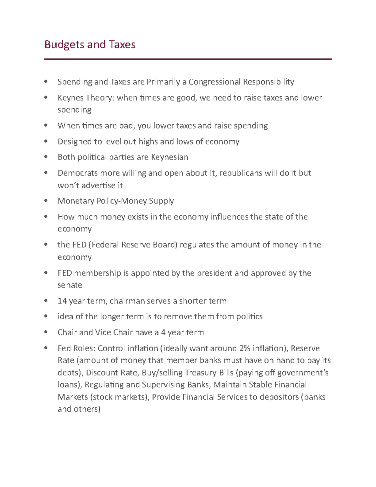 Government Notes 9:25:18 - Budgets and Taxes Spending and Taxes are ...