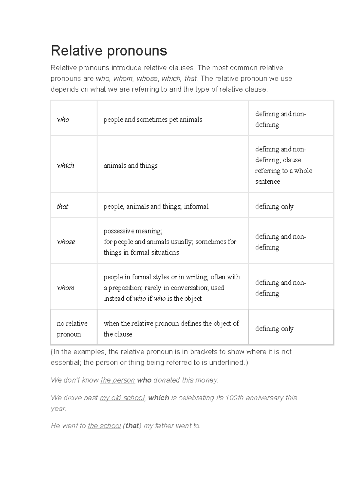 Relative pronouns - Relative pronouns Relative pronouns introduce ...