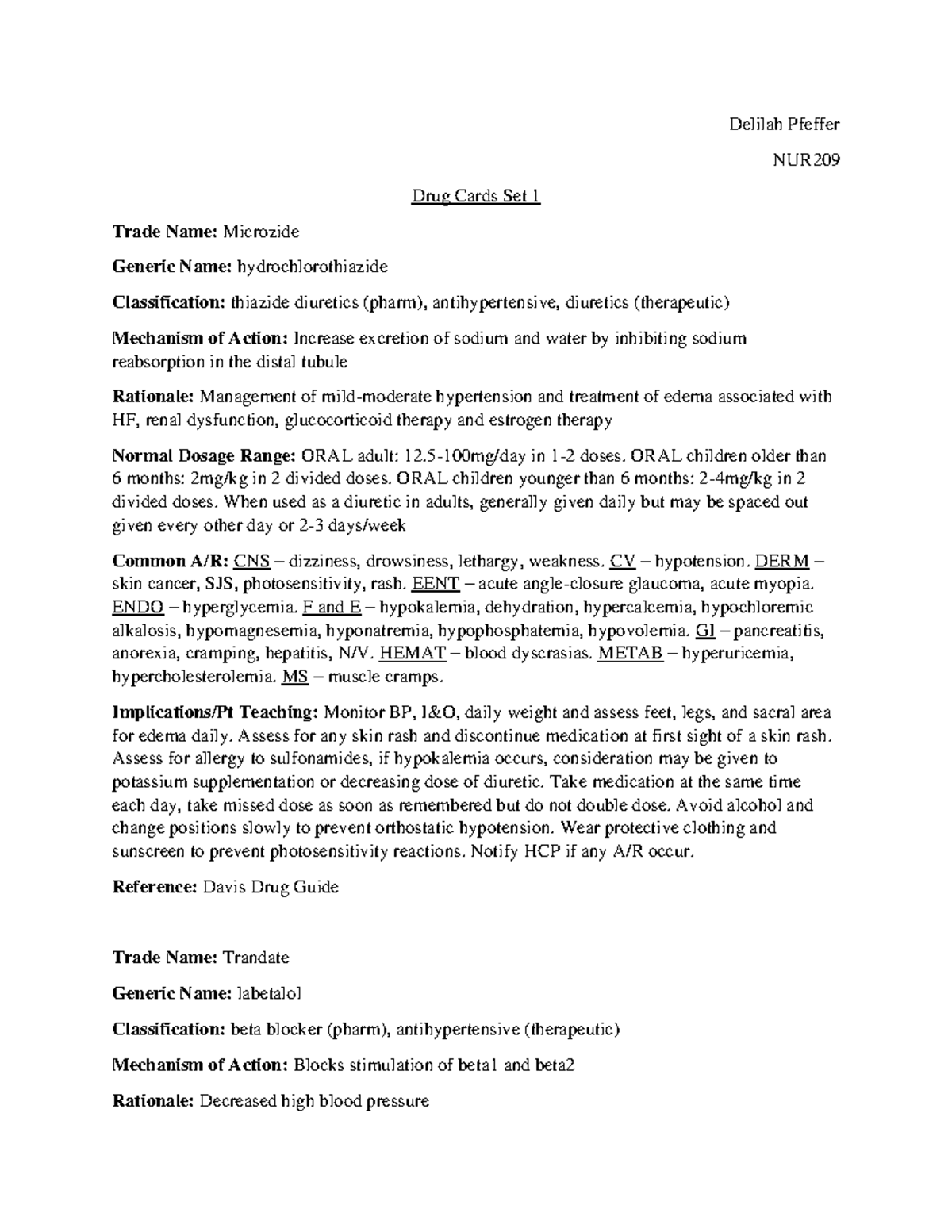 DCS1 209 - Drug card for drug learned in this module - Delilah Pfeffer ...