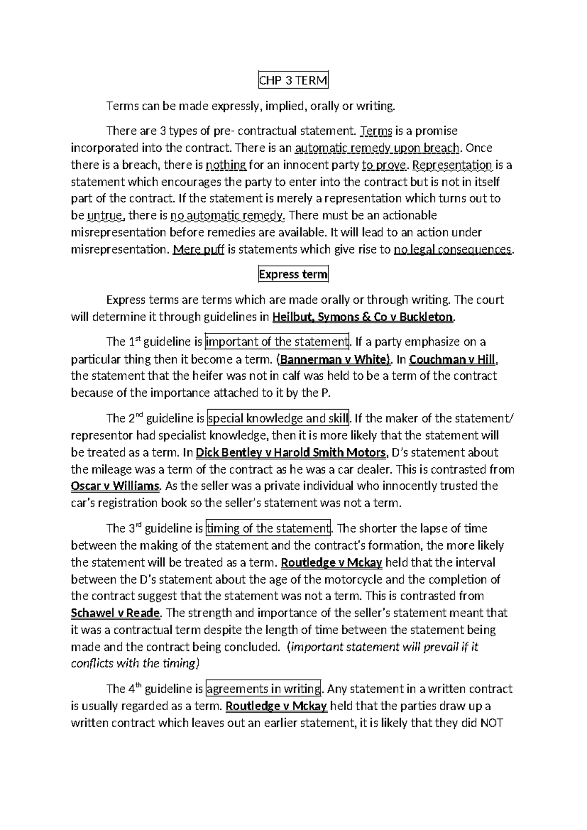 CHP 3 TERM - NOTES - CHP 3 TERM Terms can be made expressly, implied ...
