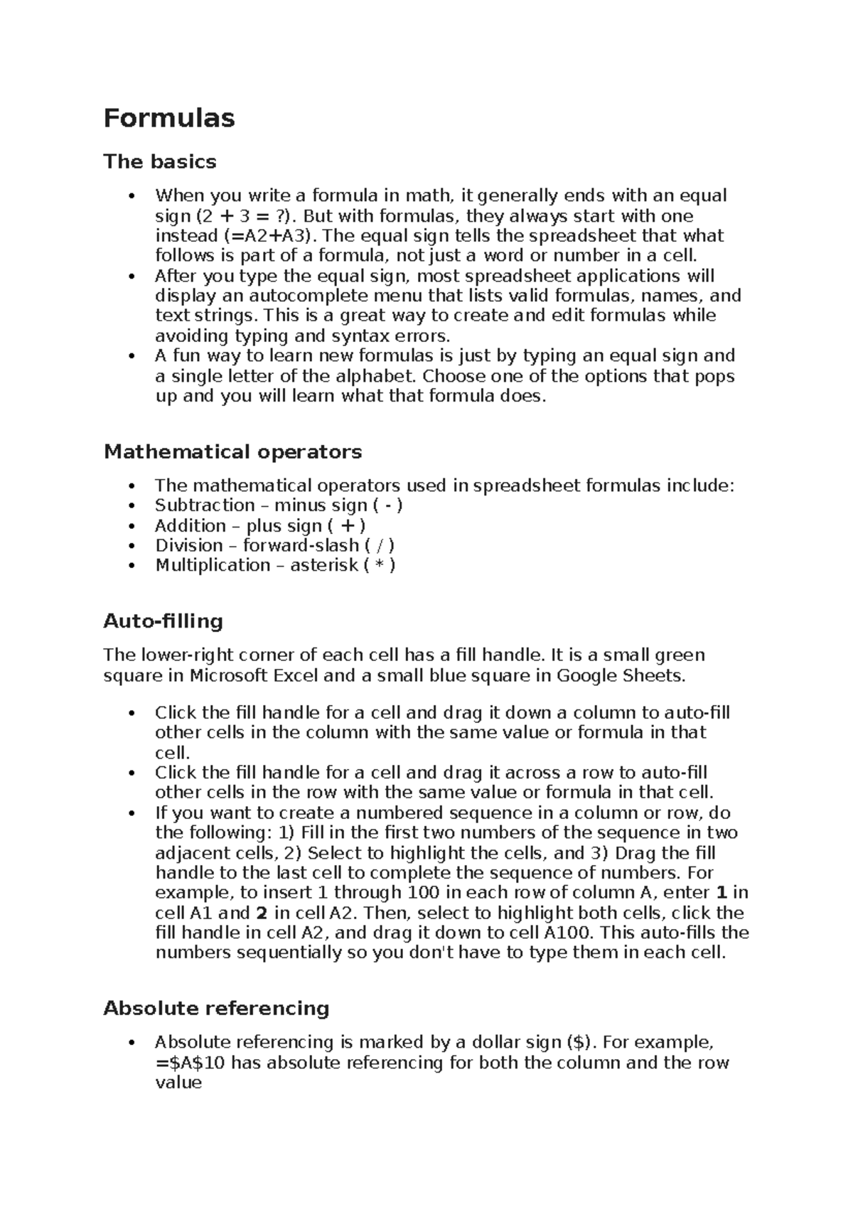Formulas - condensed notes on glossary key terms and definitions ...