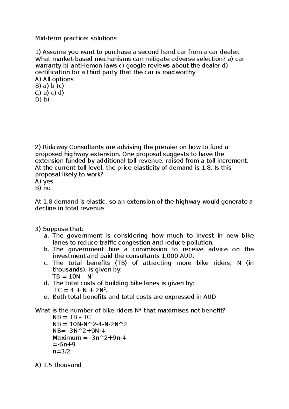 Mid-term practice solutions - Mid-term practice: solutions Assume you ...