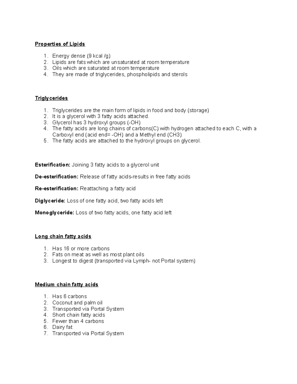 Chapter 6 Nutrition Notes - Properties of Lipids Energy dense (9 kcal ...