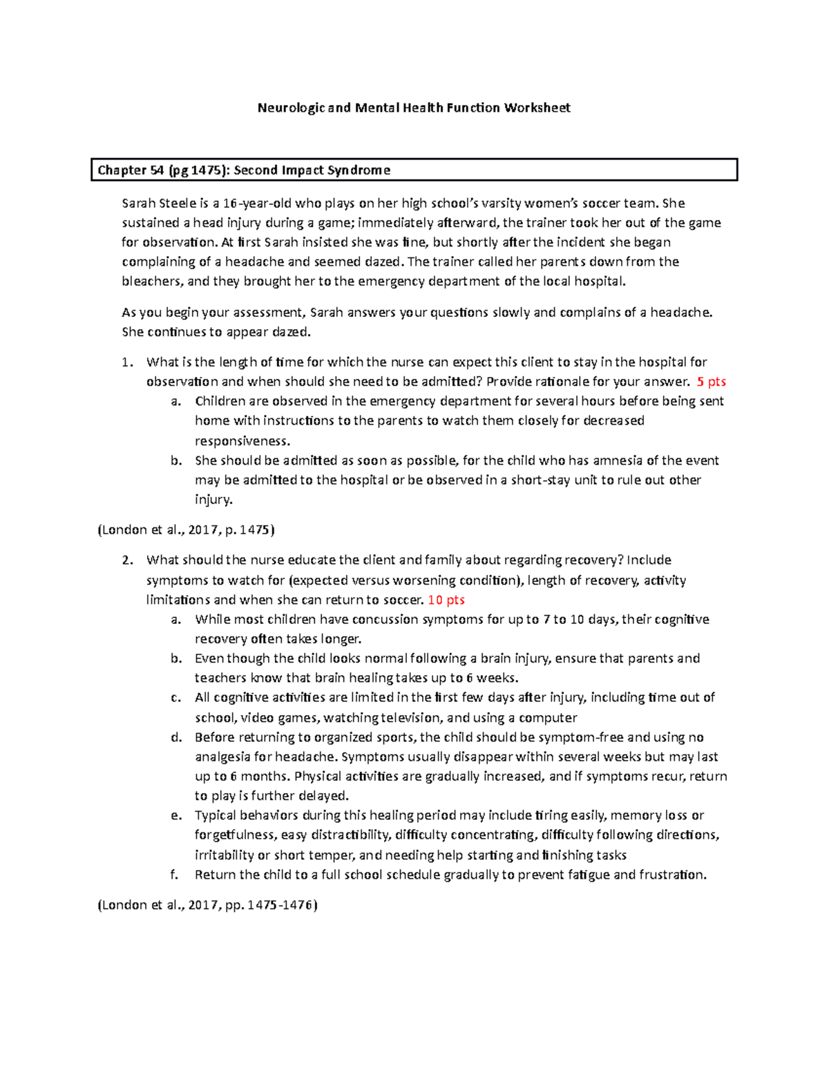 Module 10 - Neuro worksheet 3 - Neurologic and Mental Health Function ...