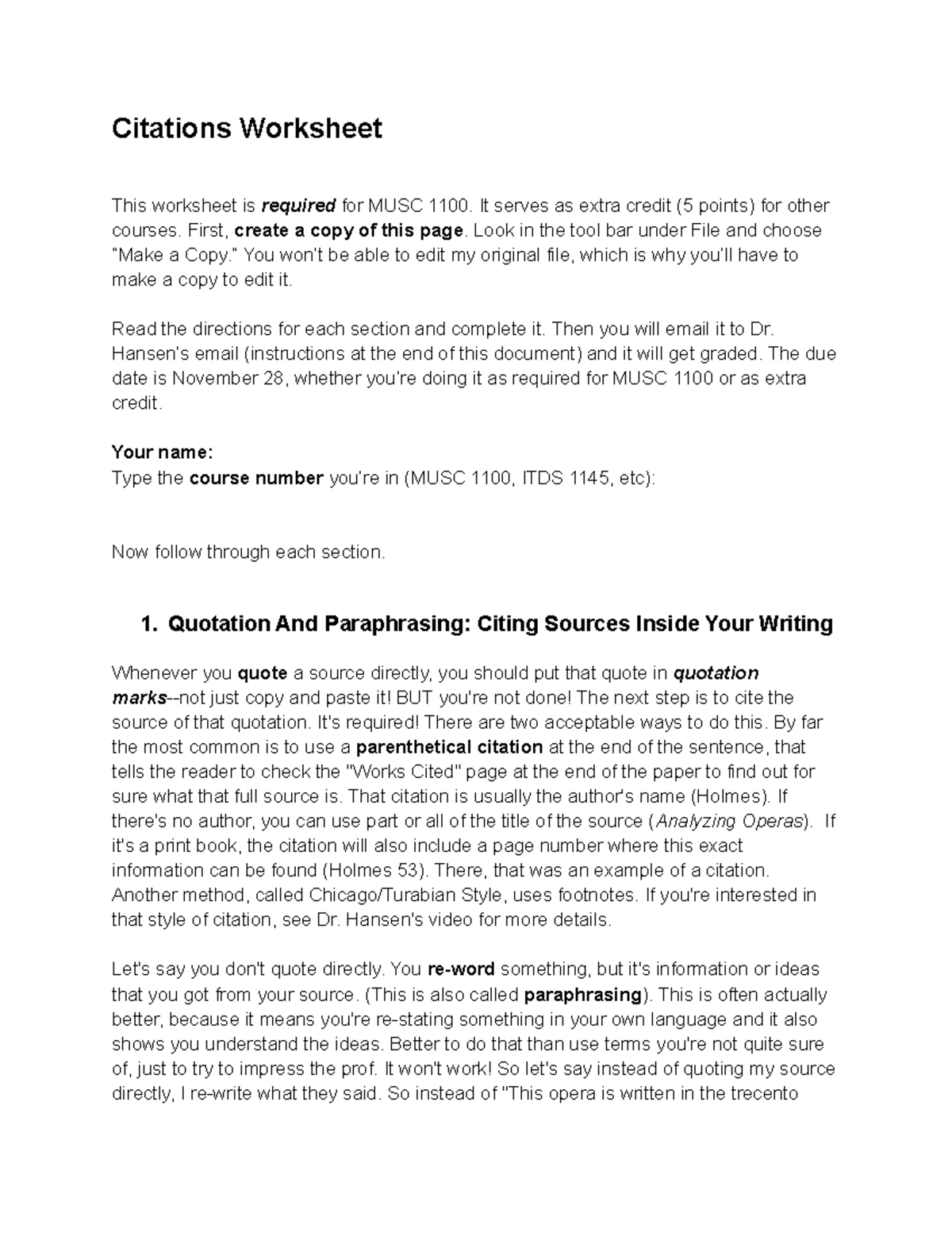 Citations Worksheet - Citations Worksheet This worksheet is required ...