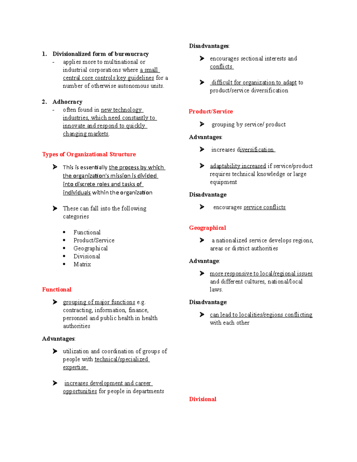 Chap 2 p3 - Lecture notes 1 - 1. Divisionalized form of bureaucracy ...