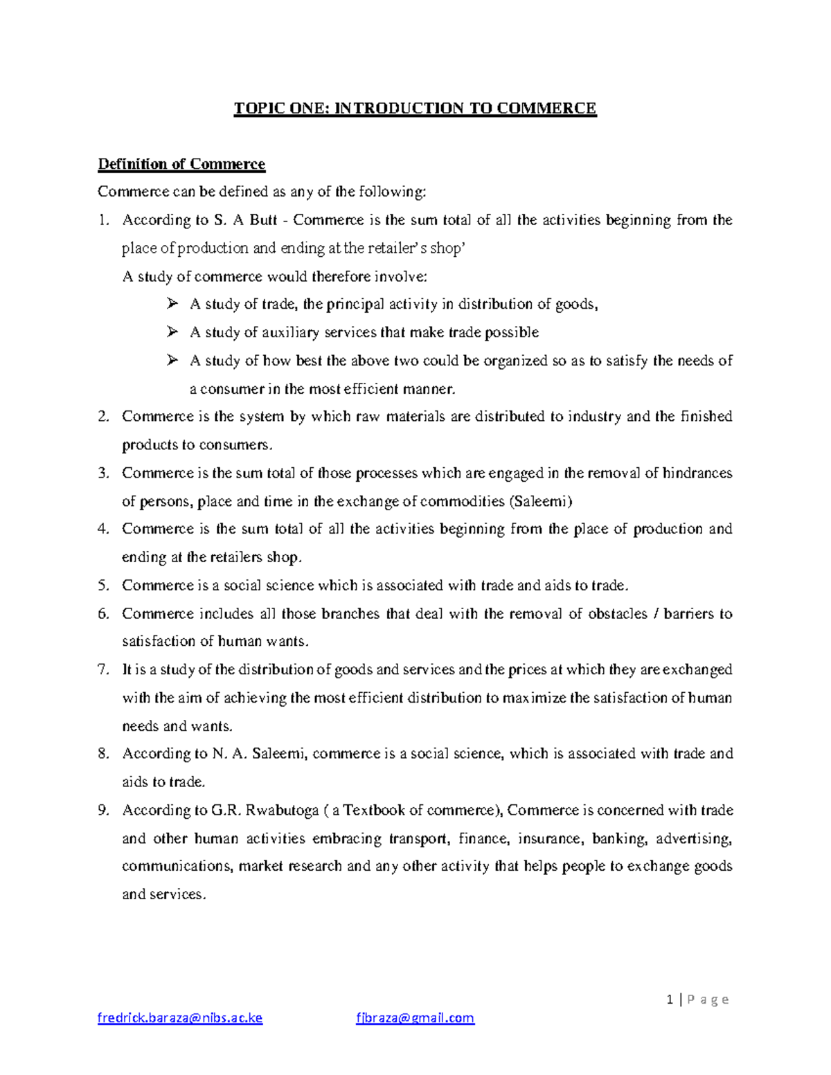 Commerce notes - 1 | P a g e TOPIC ONE: INTRODUCTION TO COMMERCE ...