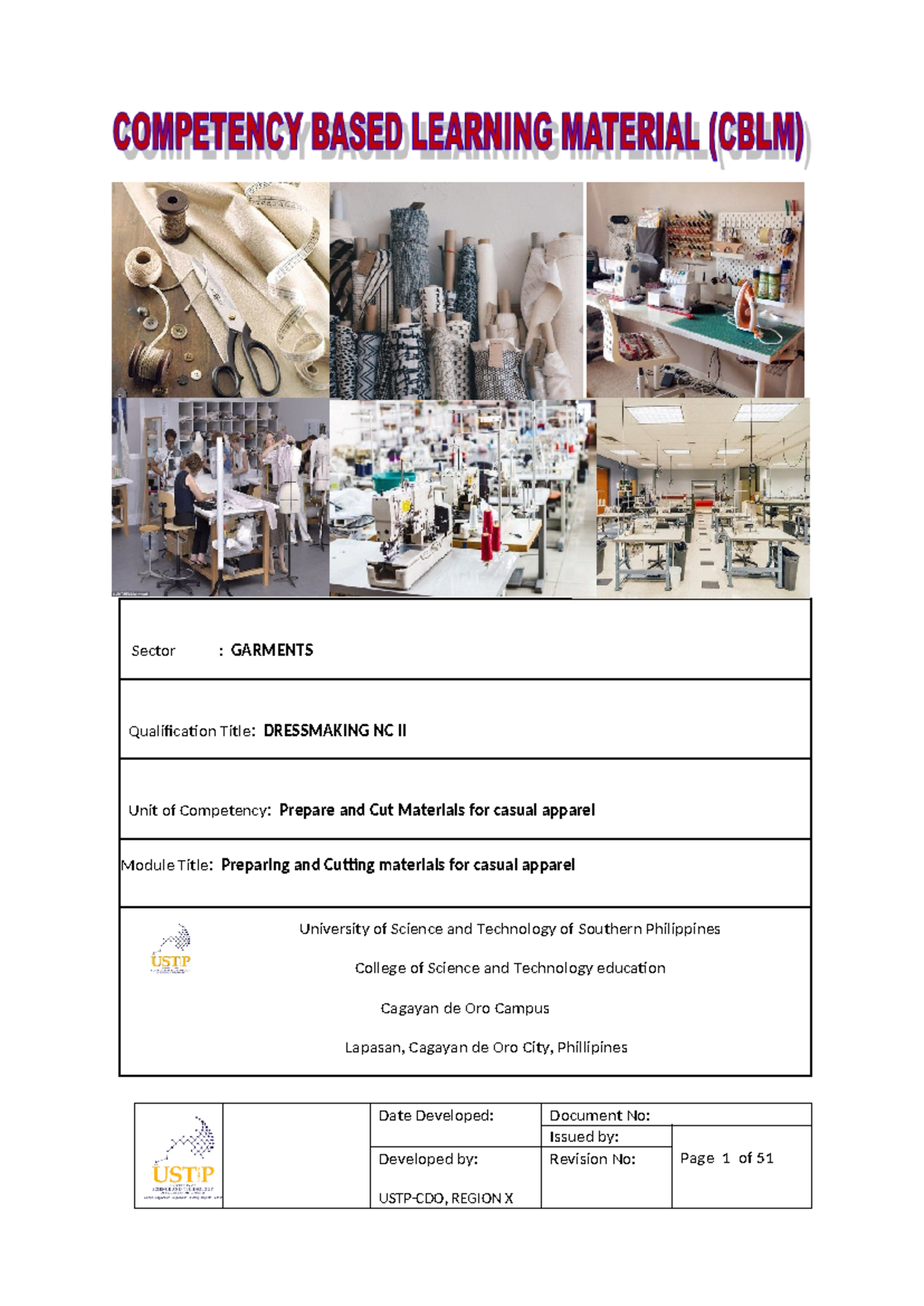 Rosmeros Dressmaking (CBLM) - Sector : GARMENTS Qualification Title ...