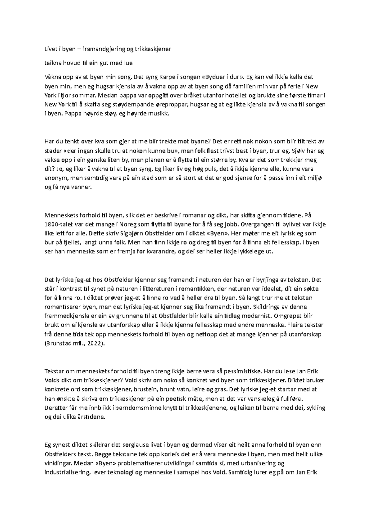 Essay eksempel - Livet i byen – framandgjering og trikkeskjener teikna hovud til ein gut med lue ...